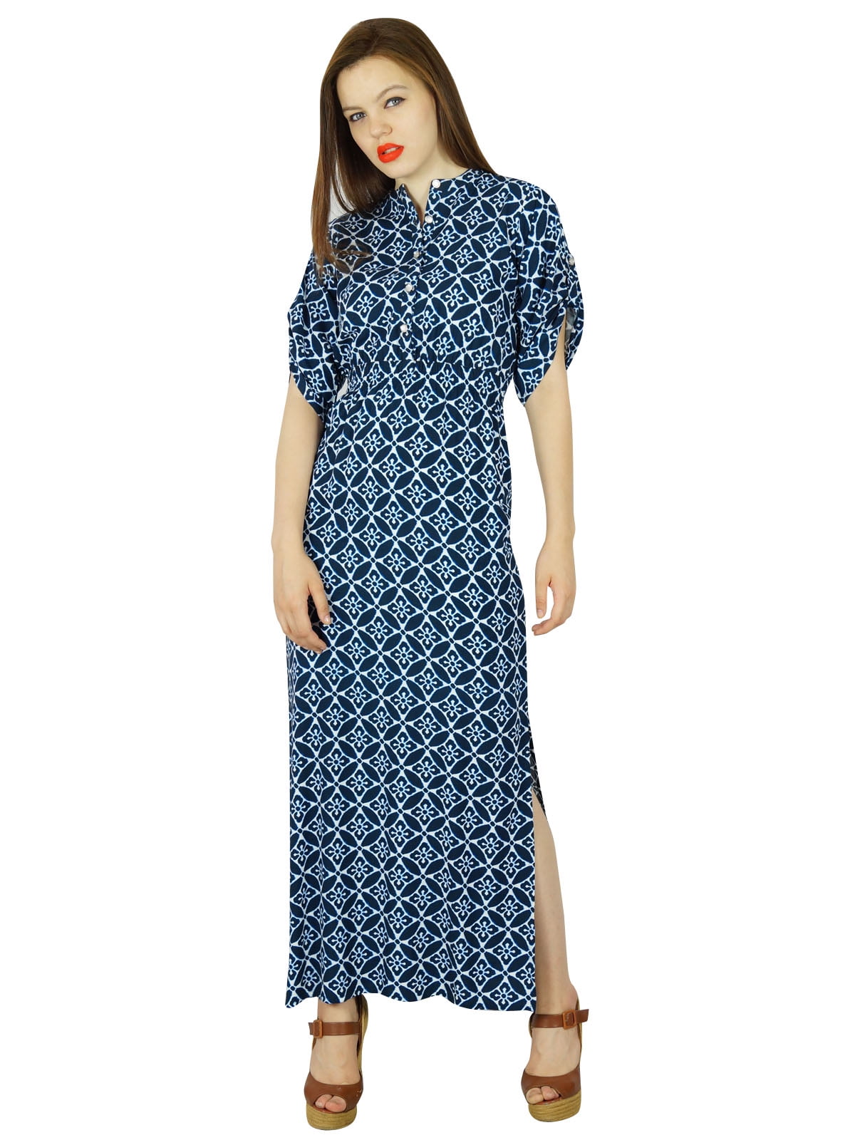 Bimba Women Long Maxi Day Dress Rayon Gown With Side Slit Summer ...