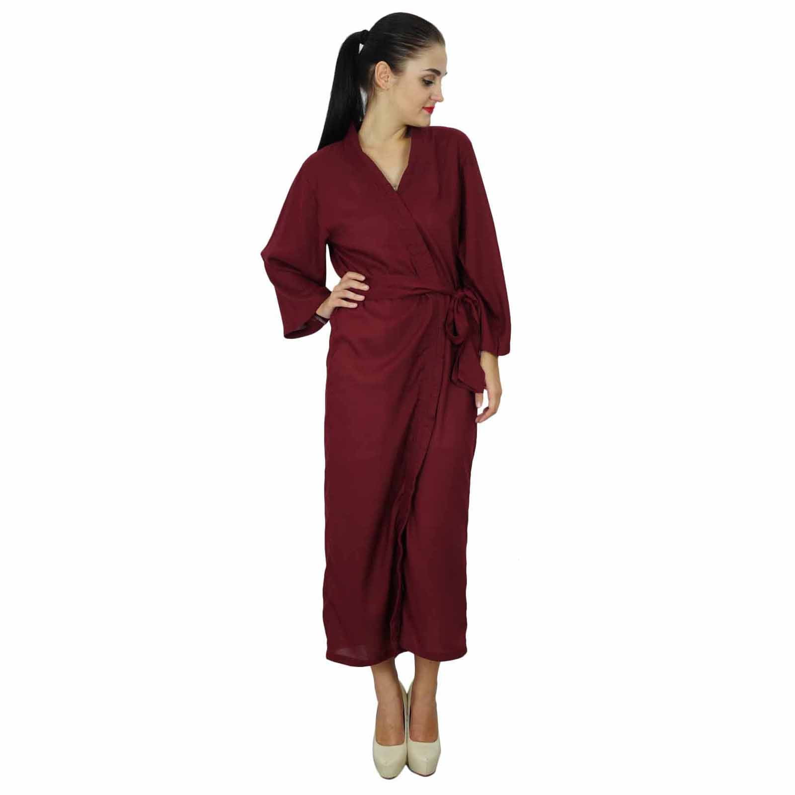 Bimba Women Long Solid Belt Robe Soft Modal Cotton Wrap Round Plain ...