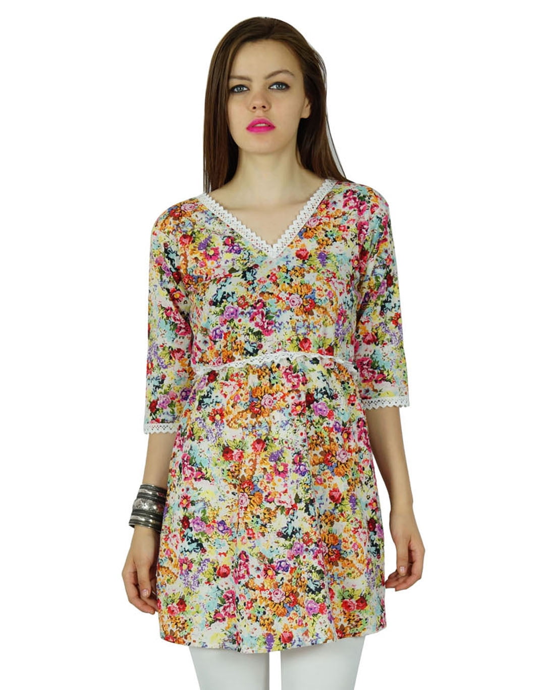 Bimba Women Multicolor Short custom Tunic Top Floral Print Kurti Dress ...