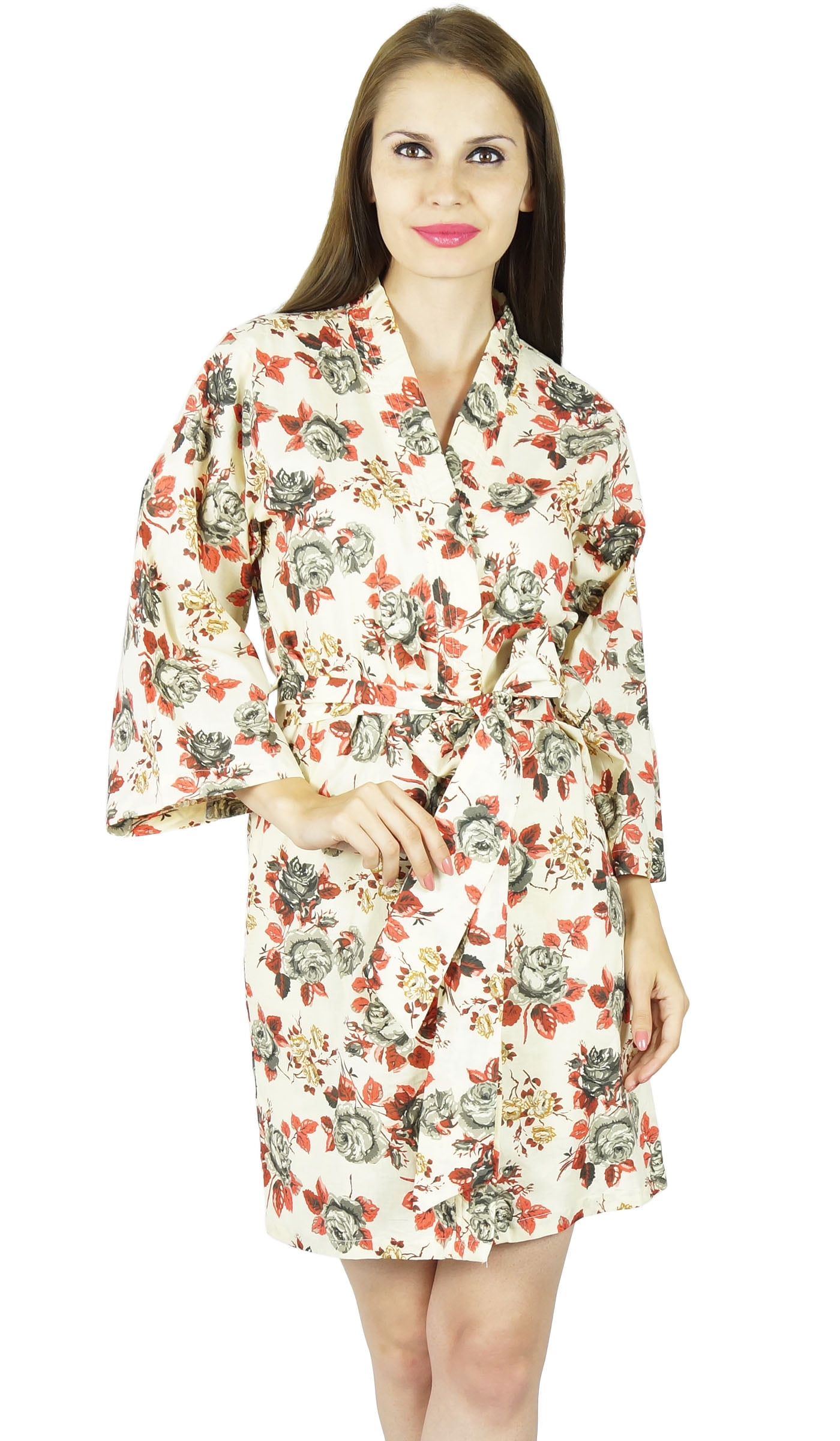 Bimba Women Short Cotton Robe Floral Print Getting Ready Bridesmaid ...