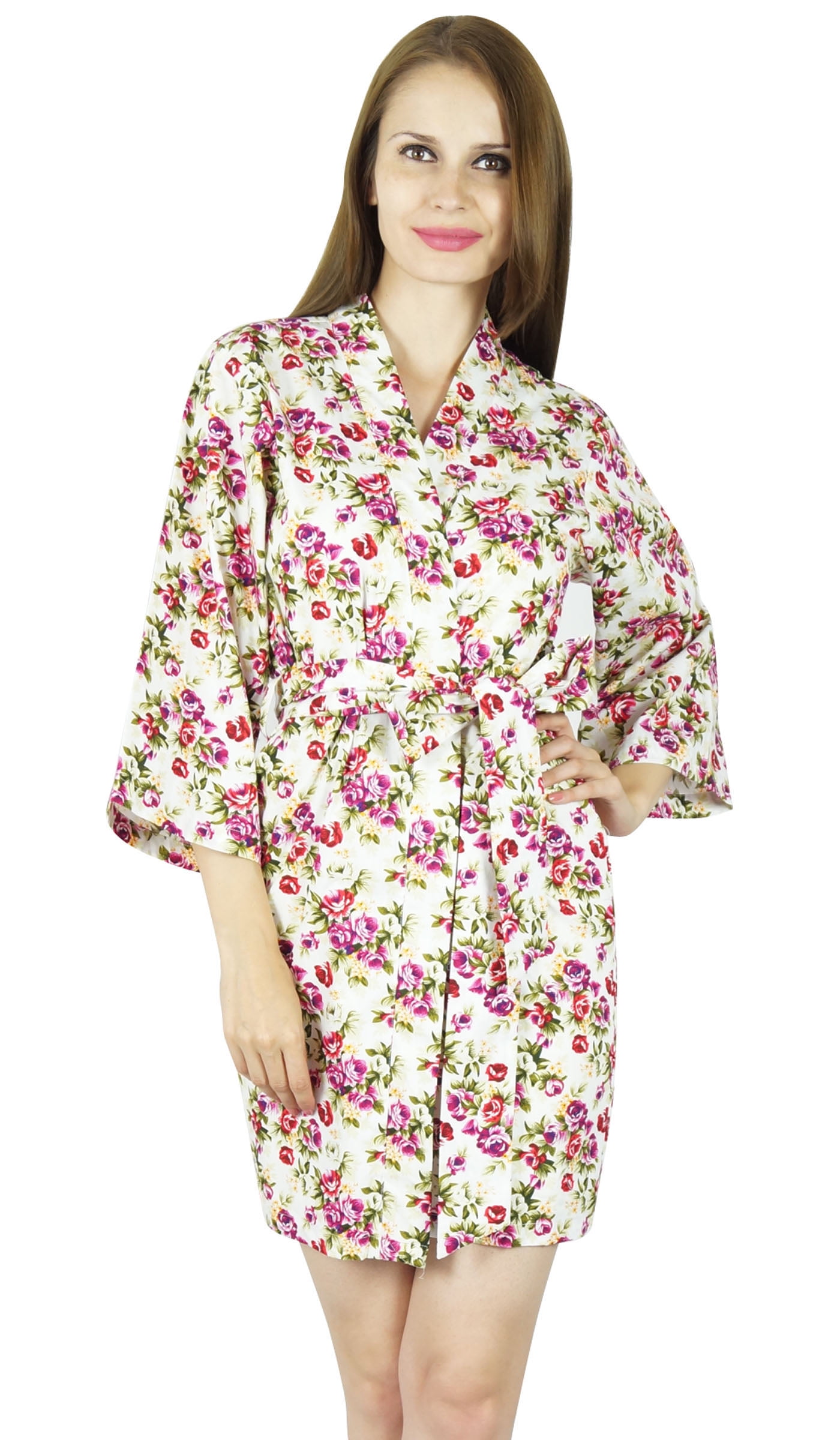 Bimba Women Short Cotton Robe Floral Print Getting Ready Bridesmaid ...