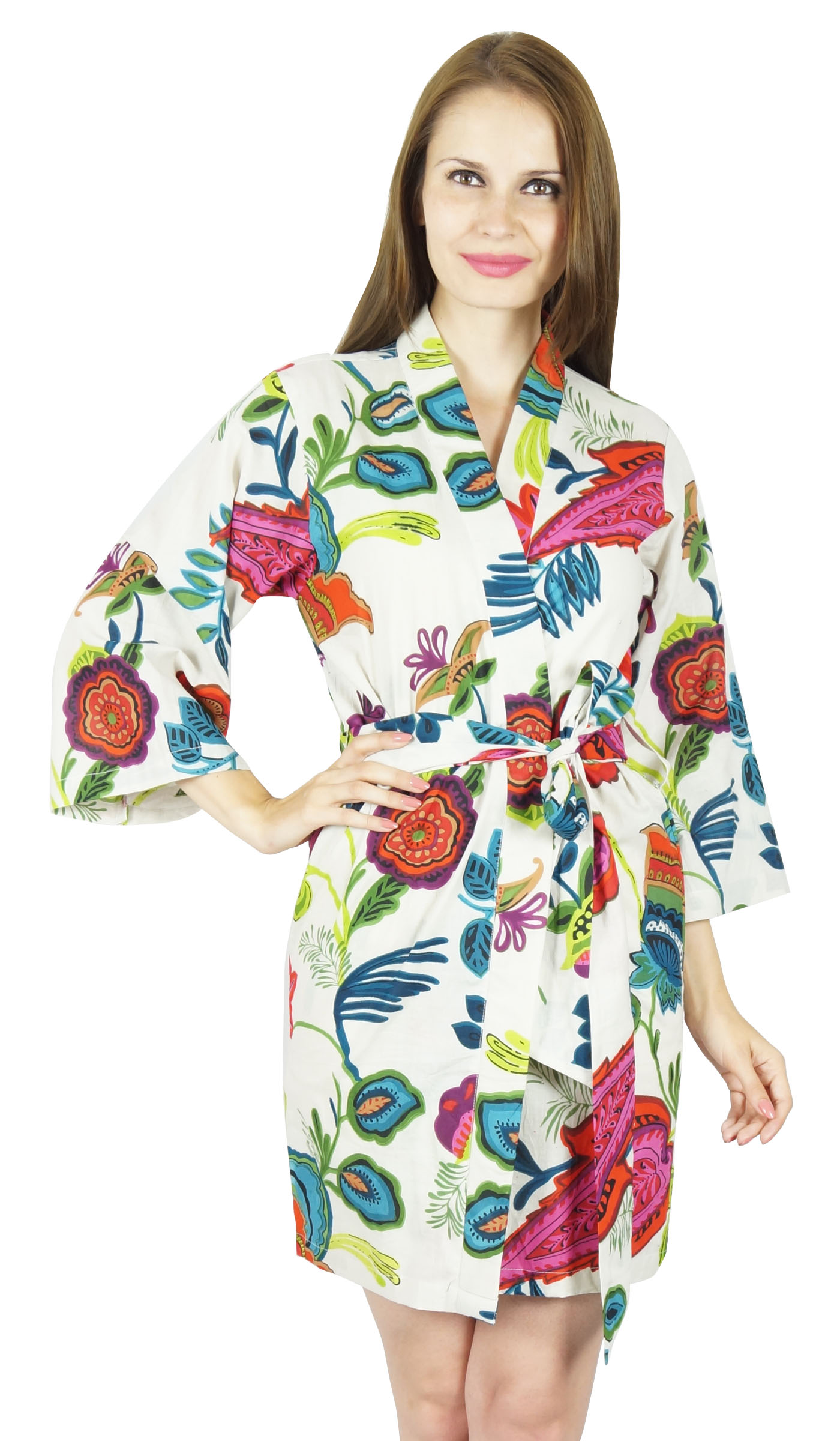 Bimba Women Short Cotton Robe Getting Ready Bridesmaid Robes- Off White ...