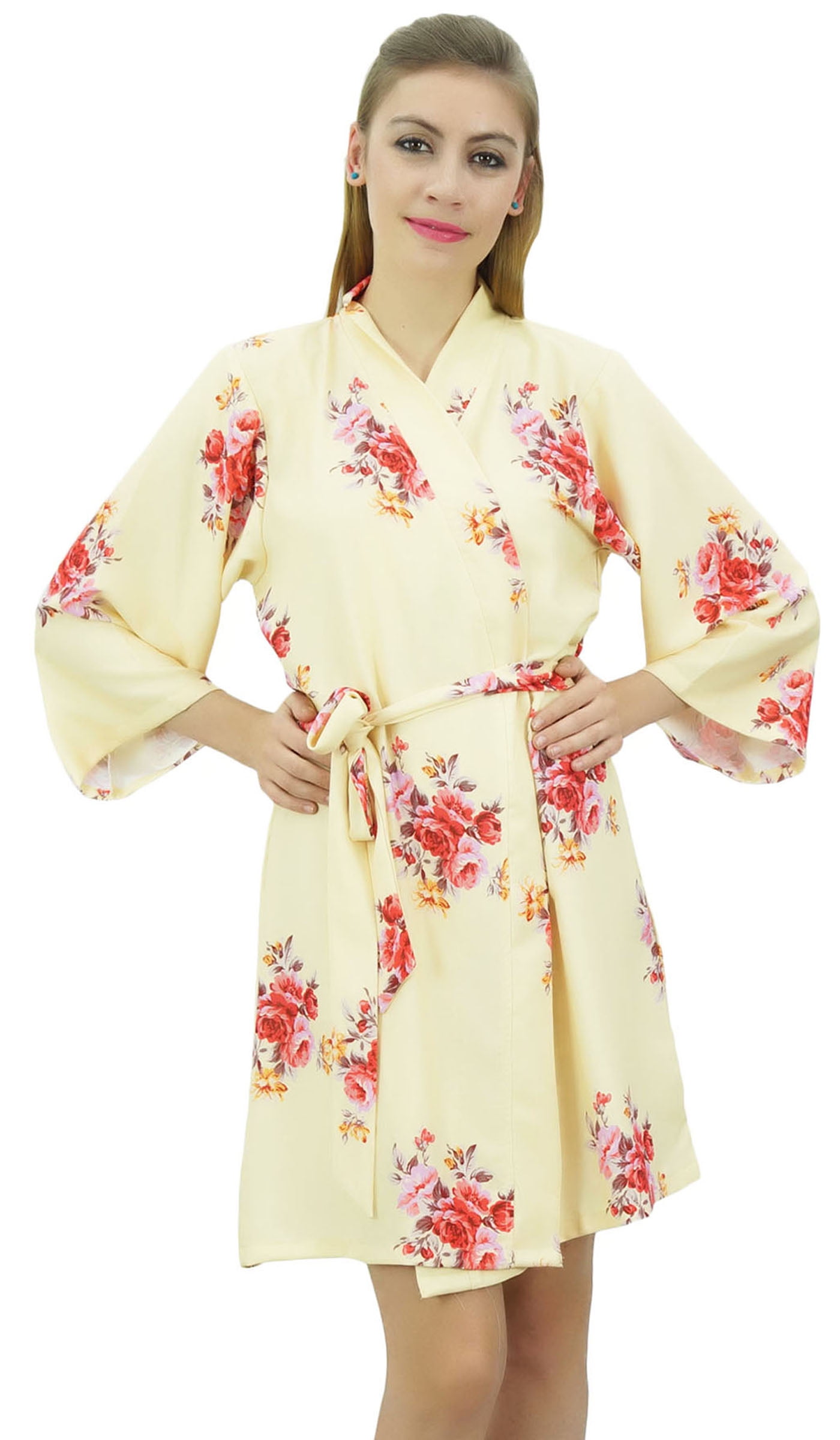 Bimba Women Short Satin Robe Velvet Belt Getting Ready Bridesmaid Robe ...