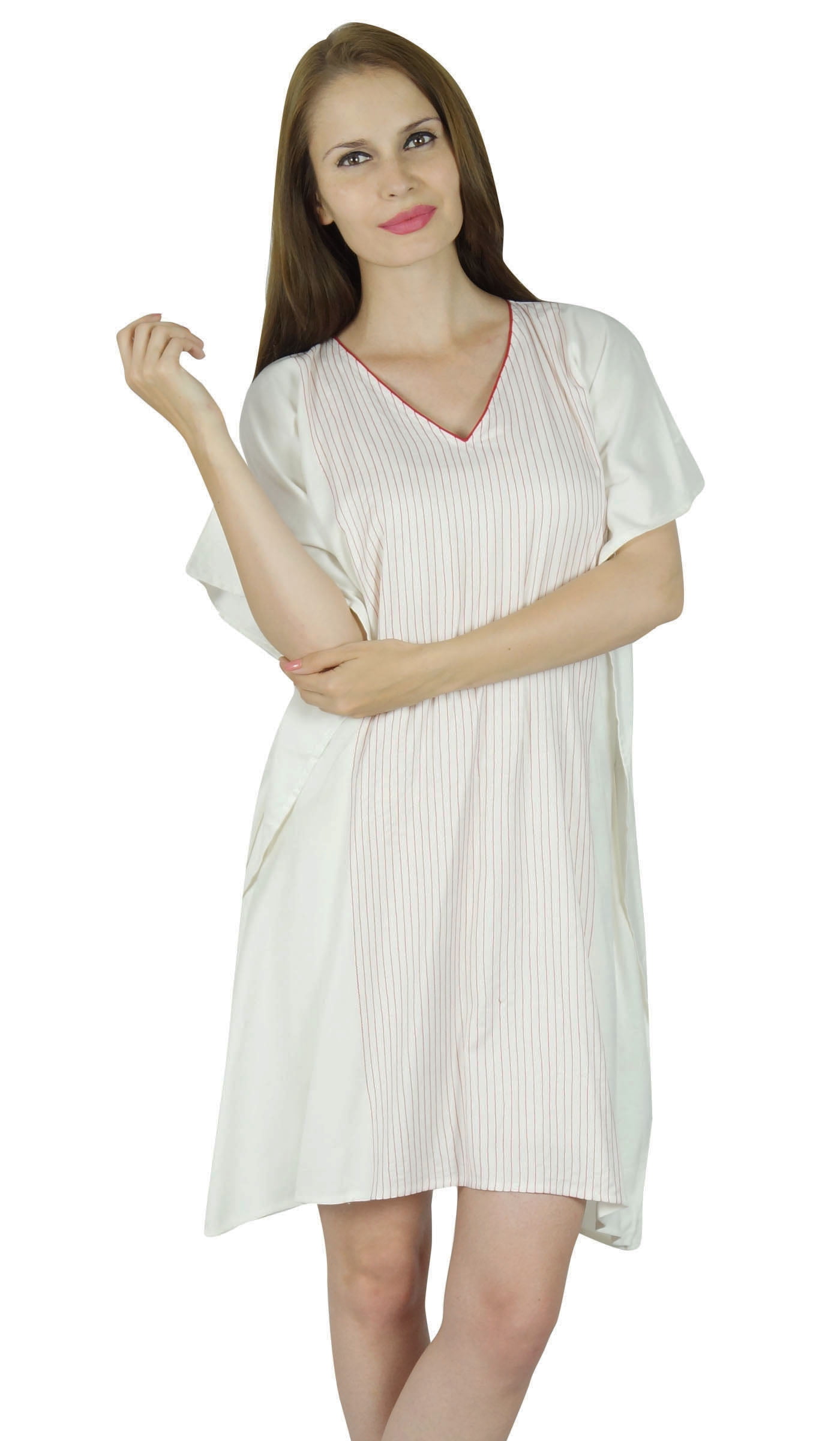 Bimba Women Short White Rayon Kaftan Slight Sheer Coverup Caftan Sleep ...