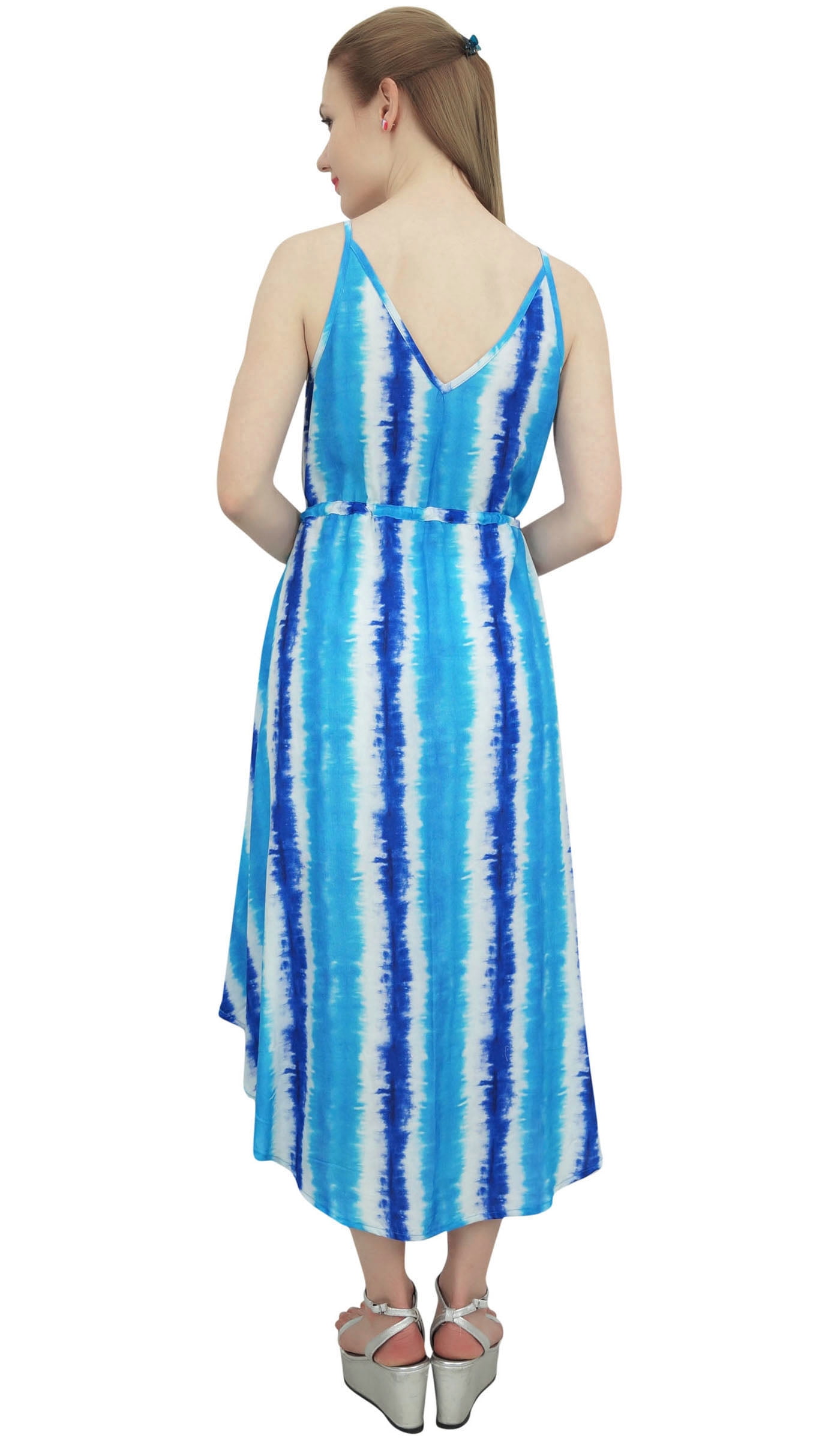Bimba Women's Asymmetrical Blue Rayon Sleeveless Hem Dress With Tie ...