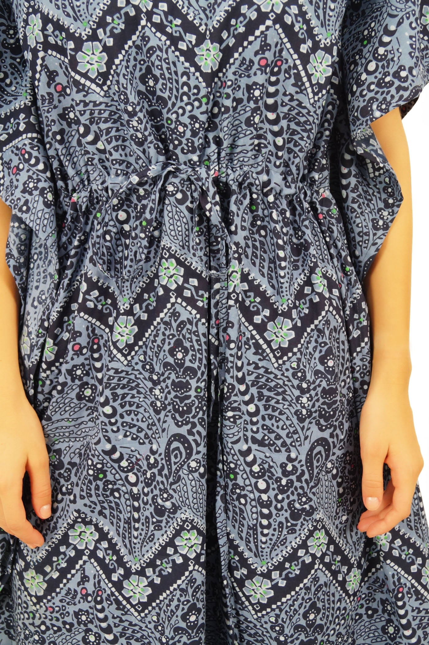 Bimba Women's Long Cotton Kaftan Maxi Printed Kimono Dress Drawstring ...