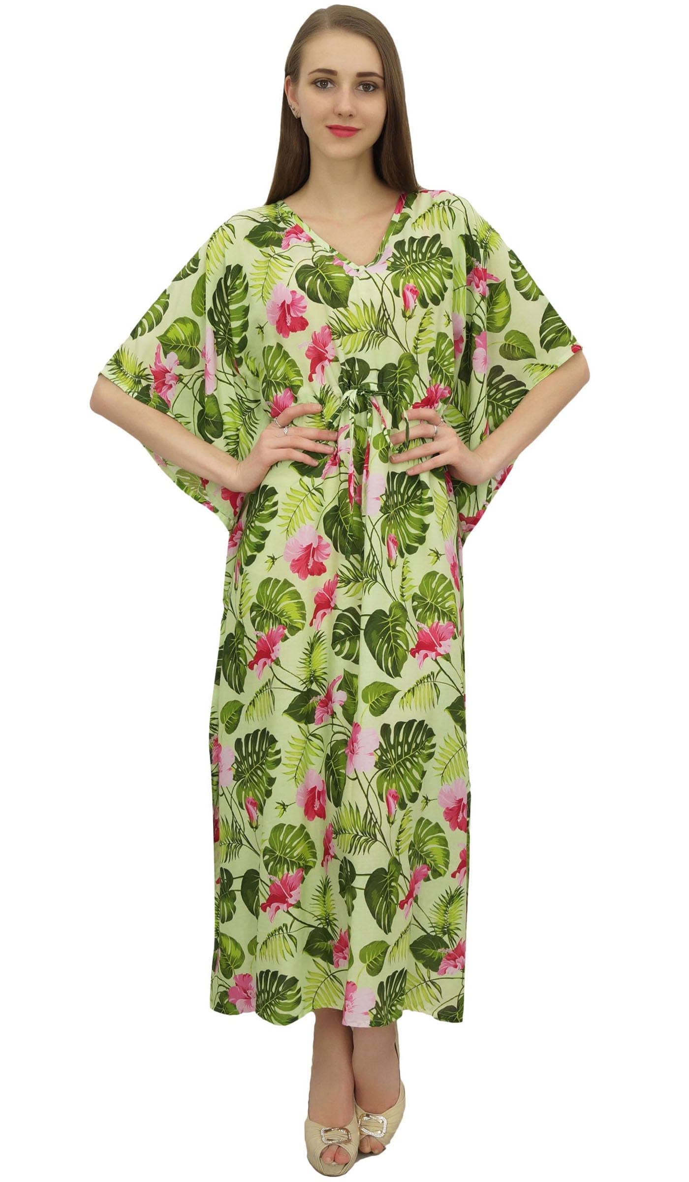 Bimba Women's Long Green Designer Drawstring Waist Kimono Cover Up ...