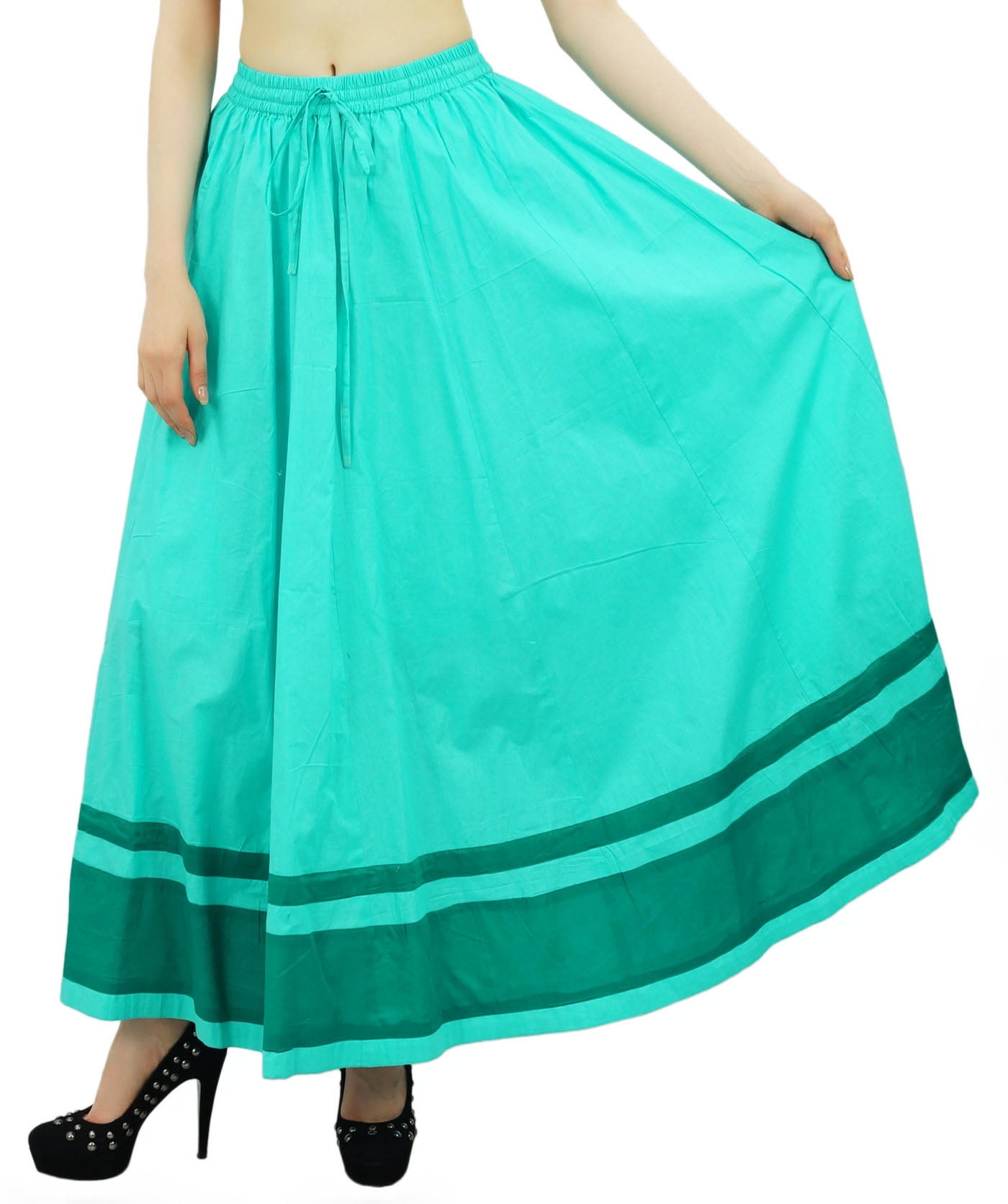 Bimba Women's Long Maxi Skirt With Contrast Border Boho Skirt With ...