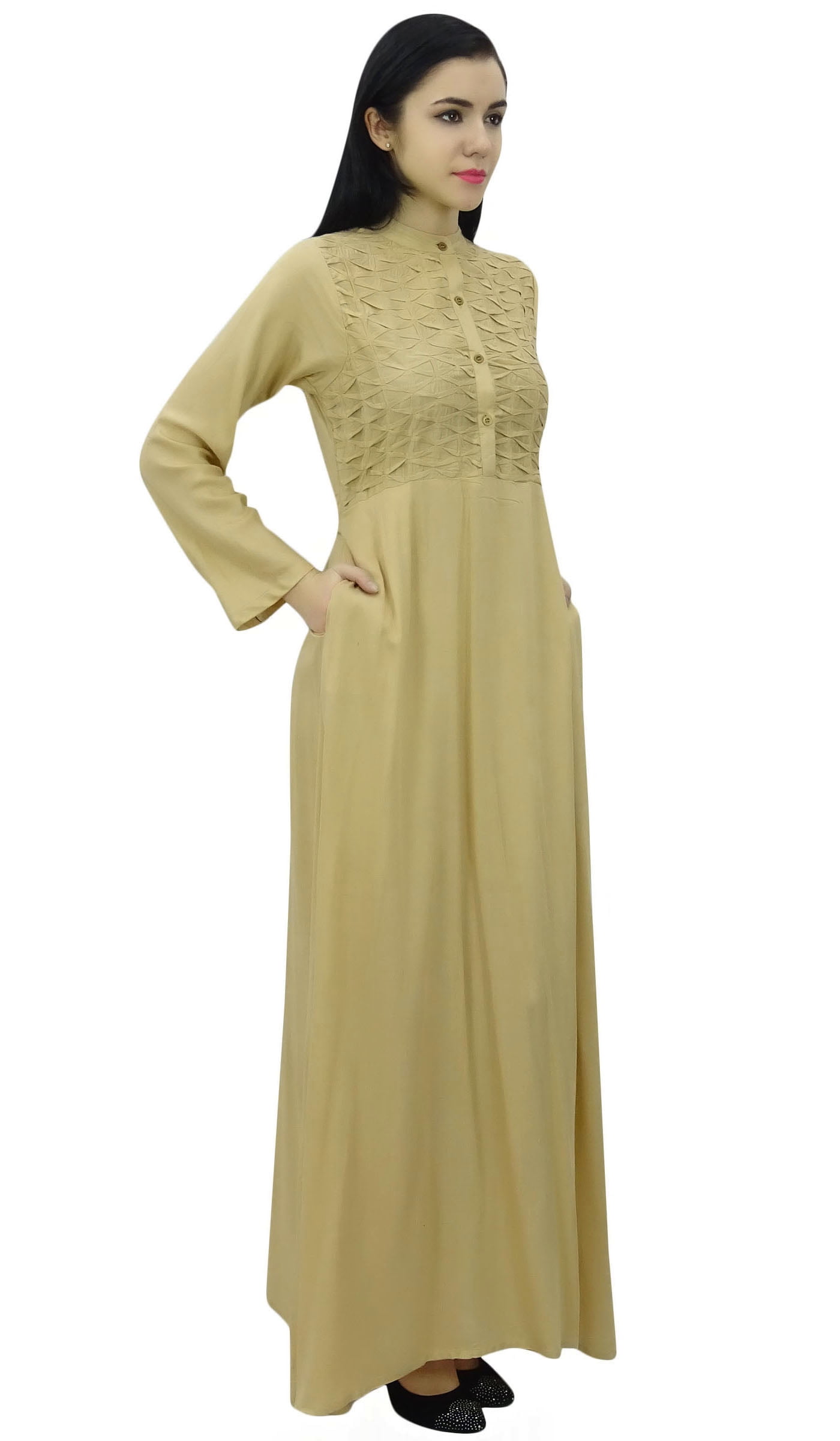 Bimba Women's Mandarin Collar Plain Jilbab Dress With Pockets Full ...