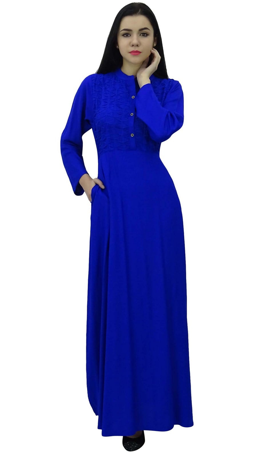 Bimba Women's Mandarin Collar Plain Jilbab Dress With Pockets Full ...