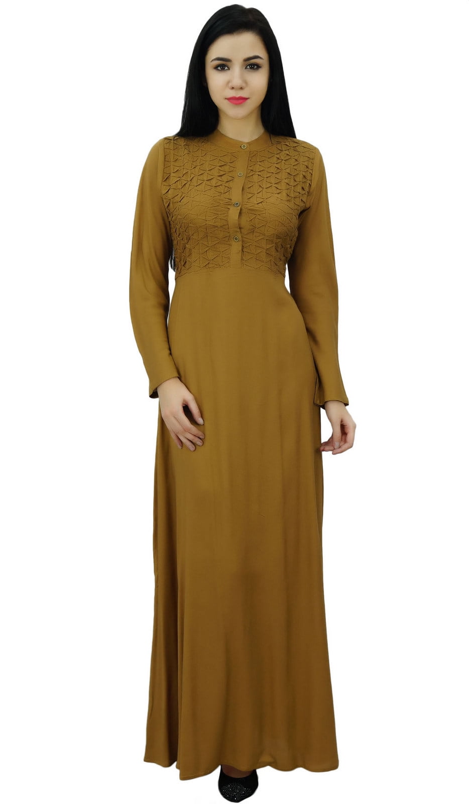 Bimba Women's Mandarin Collar Plain Jilbab Dress With Pockets Full ...