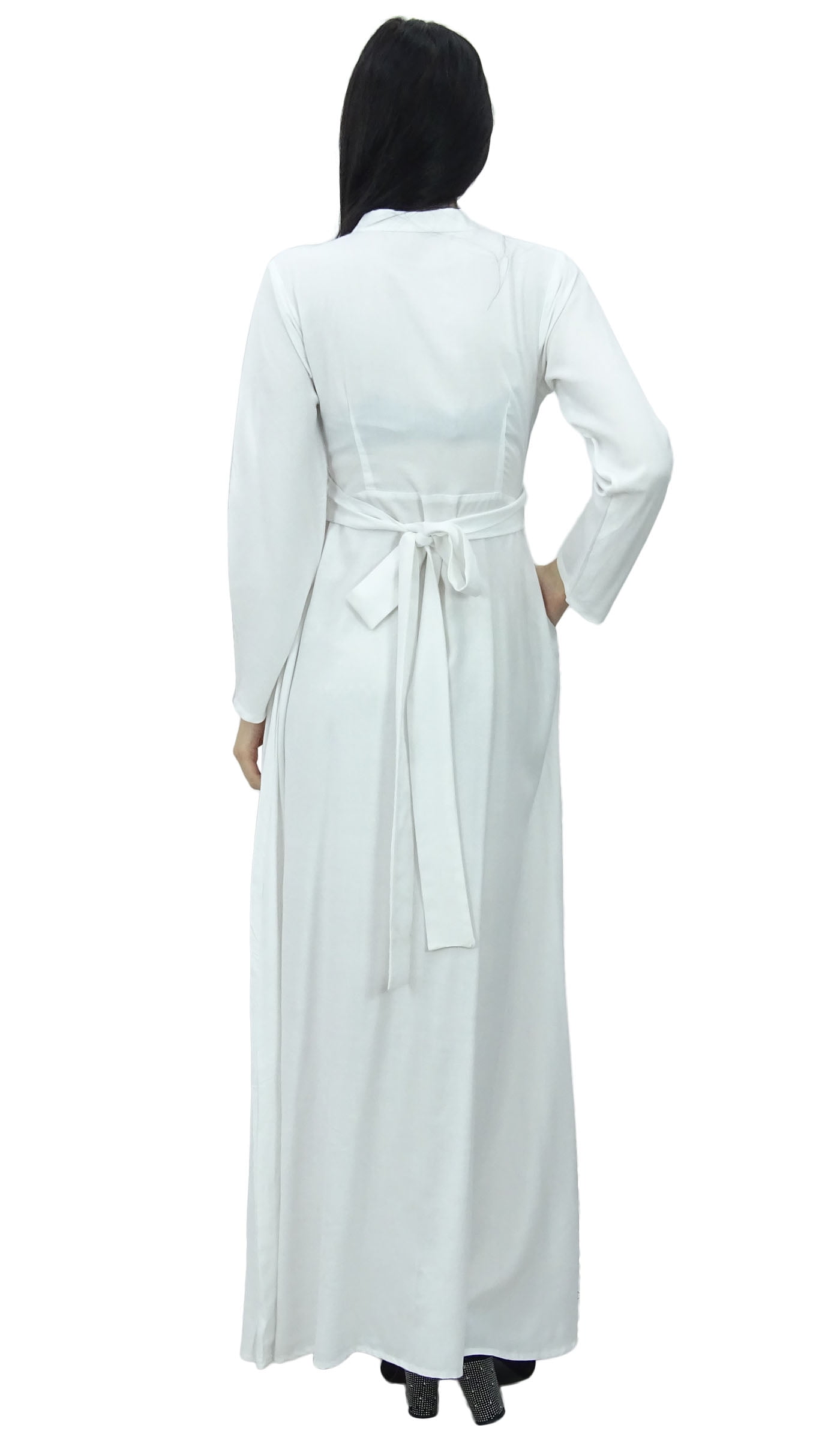 Bimba Women's Mandarin Collar Plain Jilbab Dress With Pockets Full ...