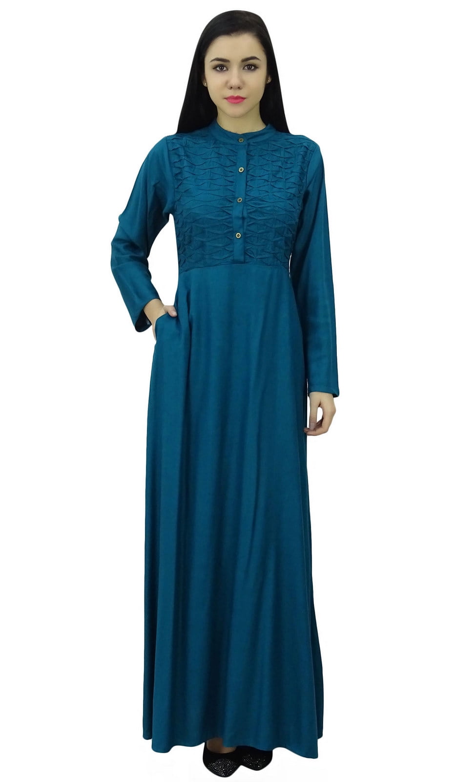 Bimba Women's Mandarin Collar Plain Jilbab Dress With Pockets Full ...