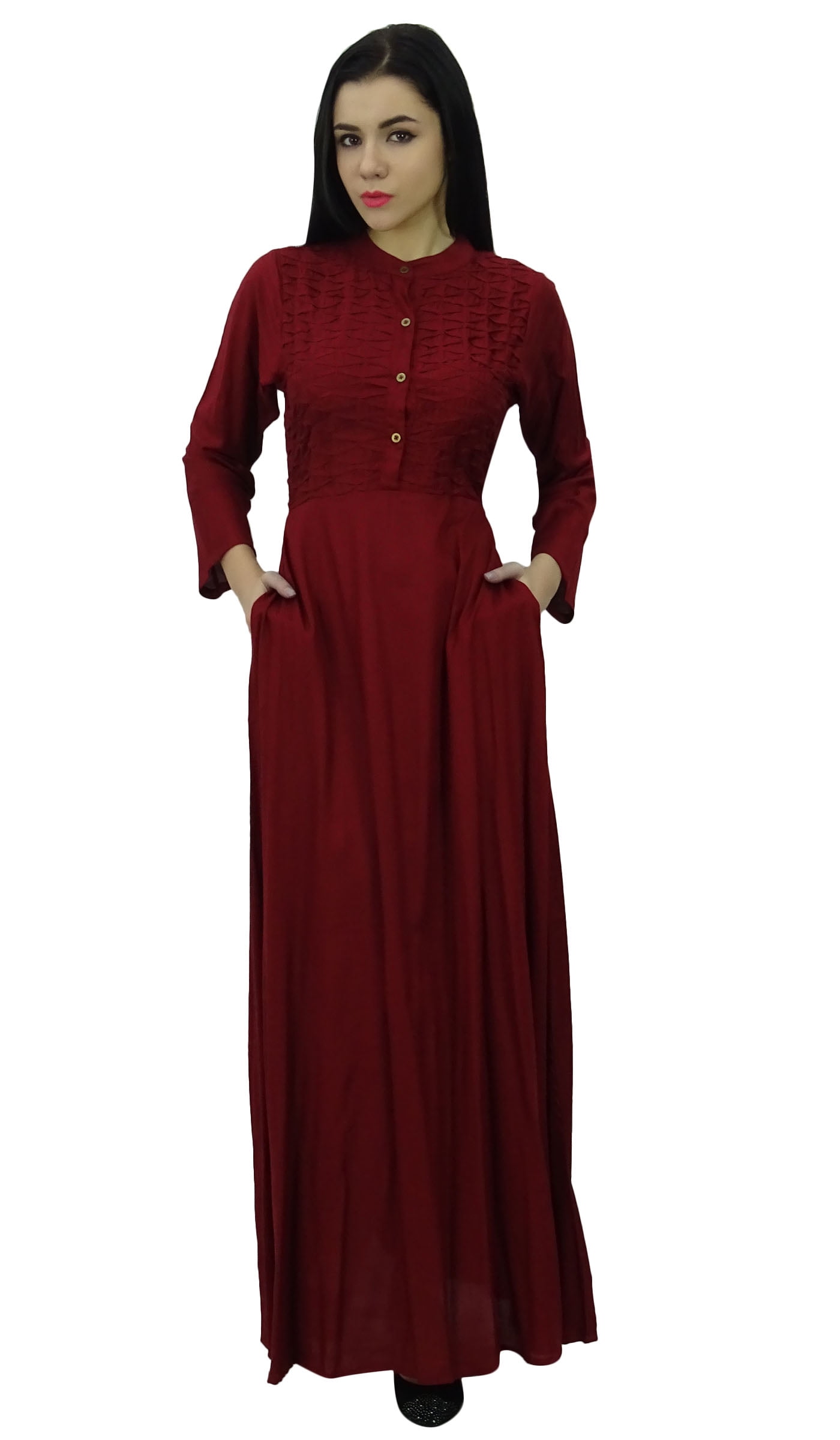 Bimba Women's Mandarin Collar Plain Jilbab Dress With Pockets Full ...