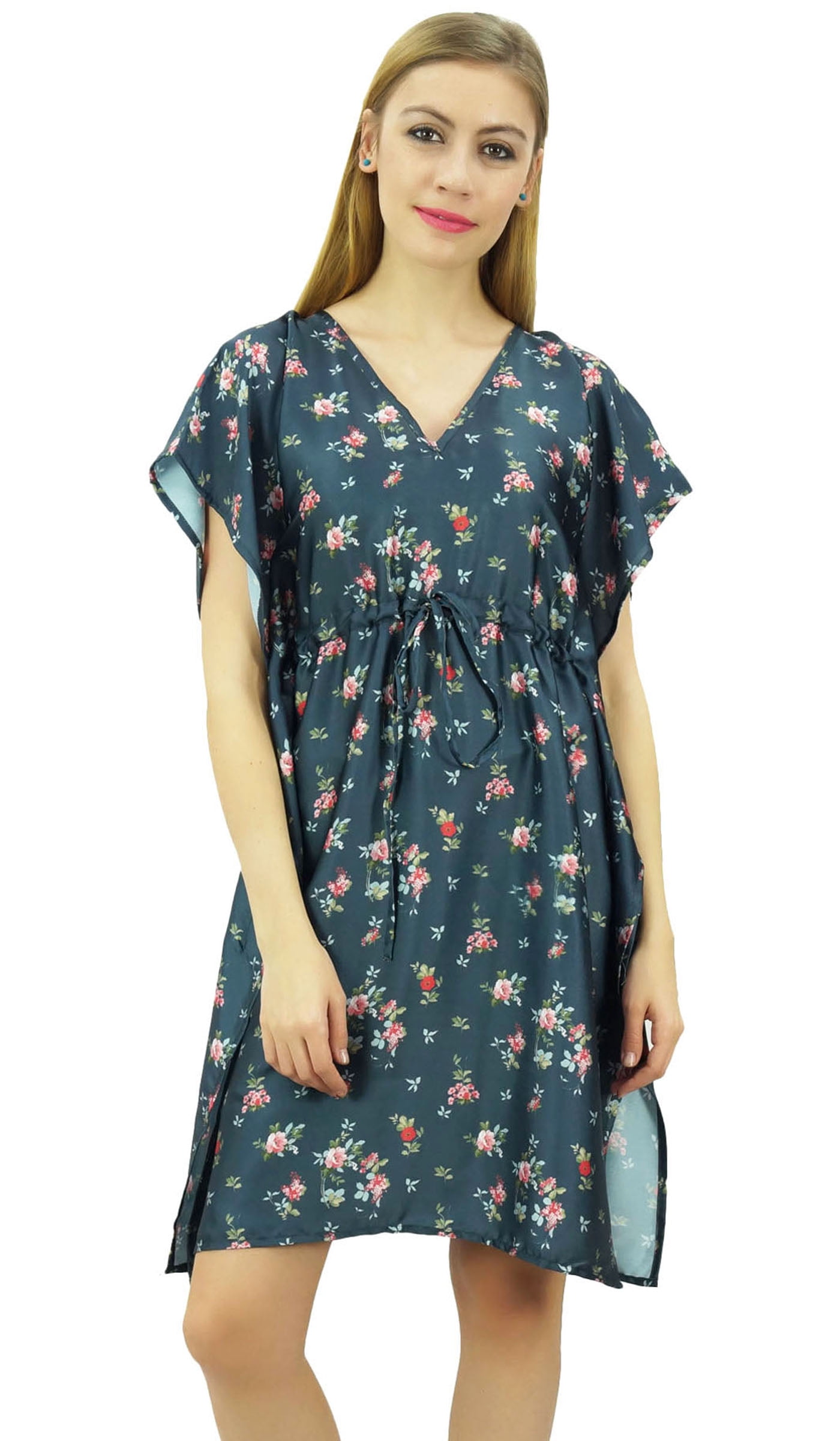 Bimba Women's Satin Kimono Floral Gray Bridesmaid Drawstring Cover Up ...
