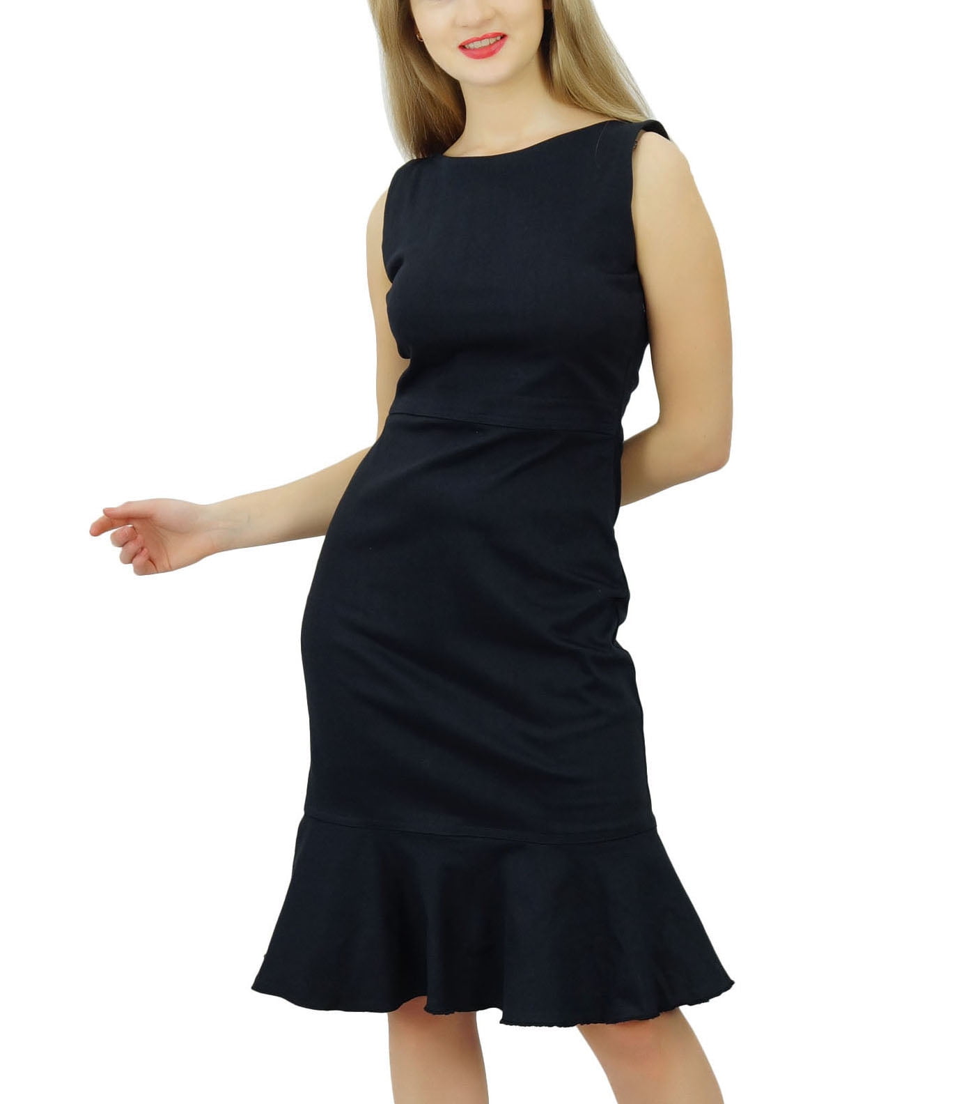 Bimba Women's Solid Black Sleeveless Shift Dress Knee Length Formal ...