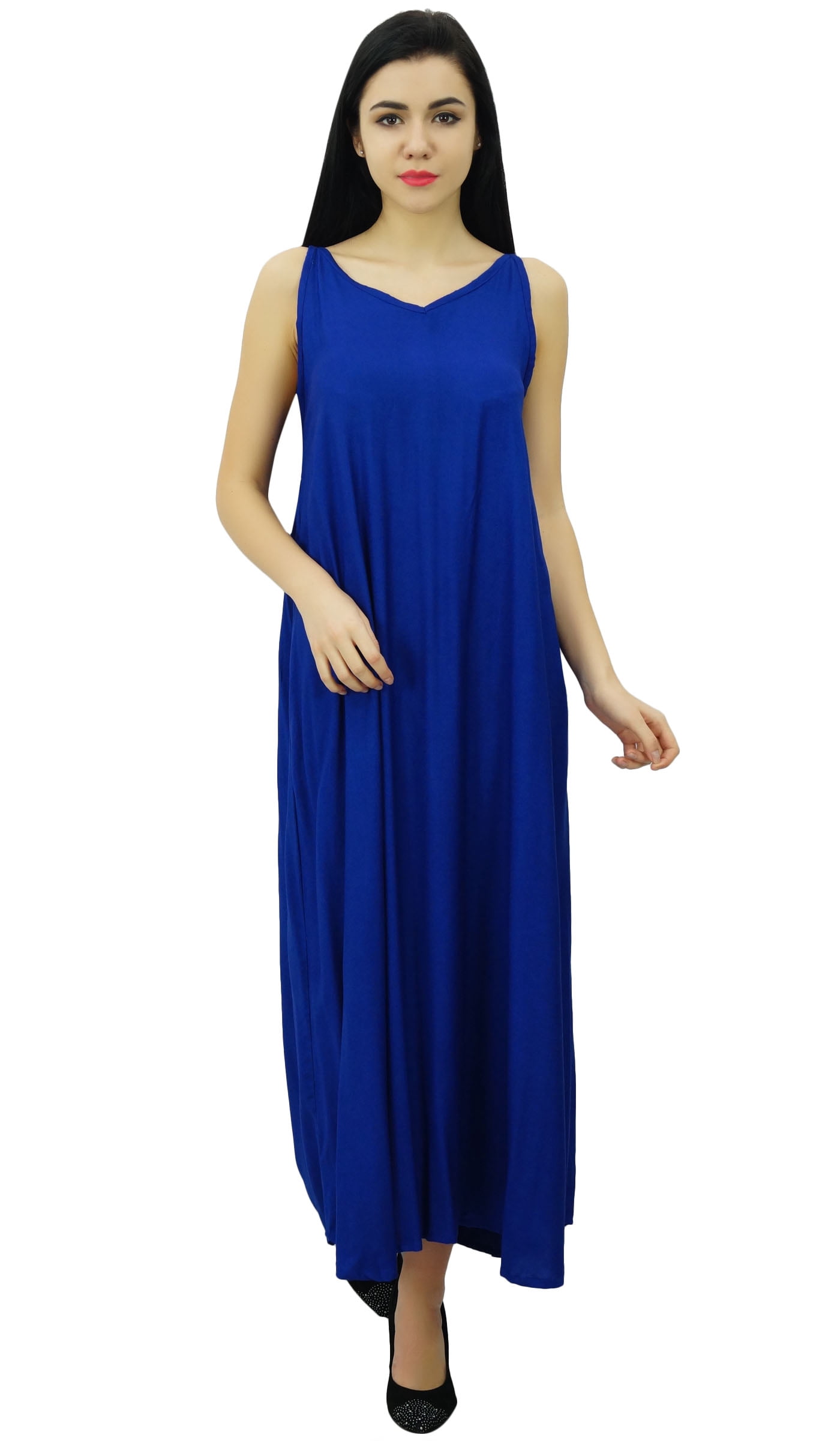 Bimba Women's Solid Spaghetti Strap Maxi Dress for Summer Beach Wear ...