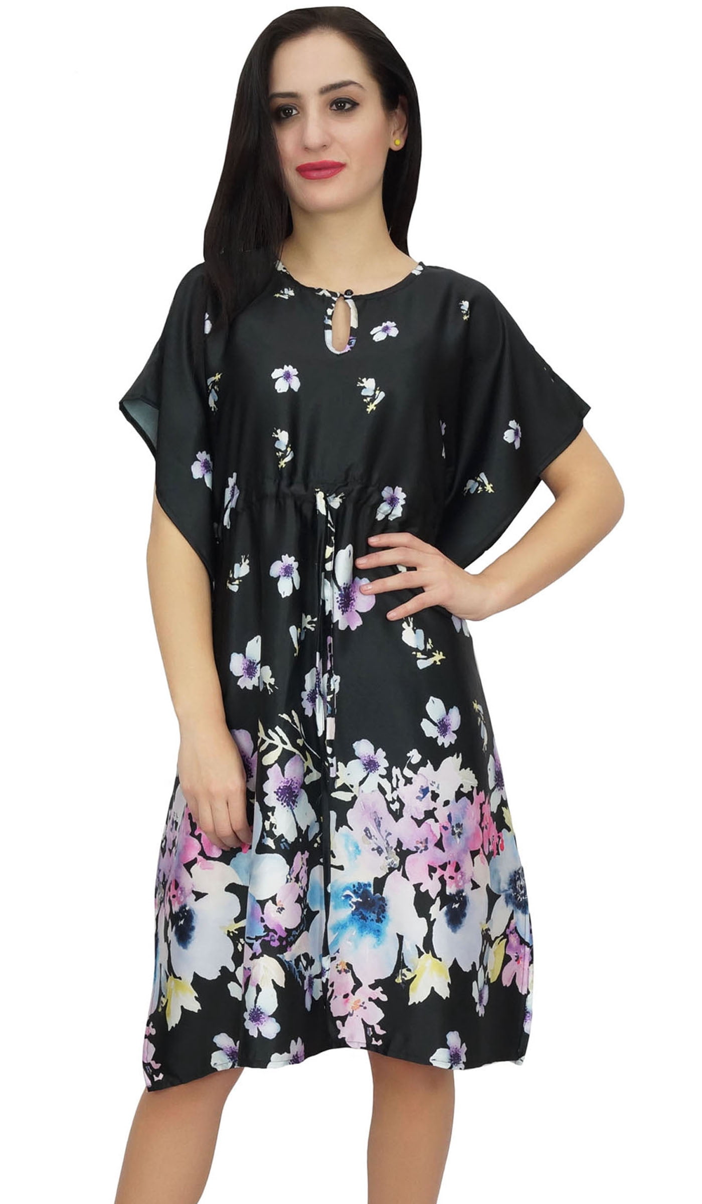 Bimba Womens Floral Satin Black Kimono Bridesmaid Drawstring Short ...