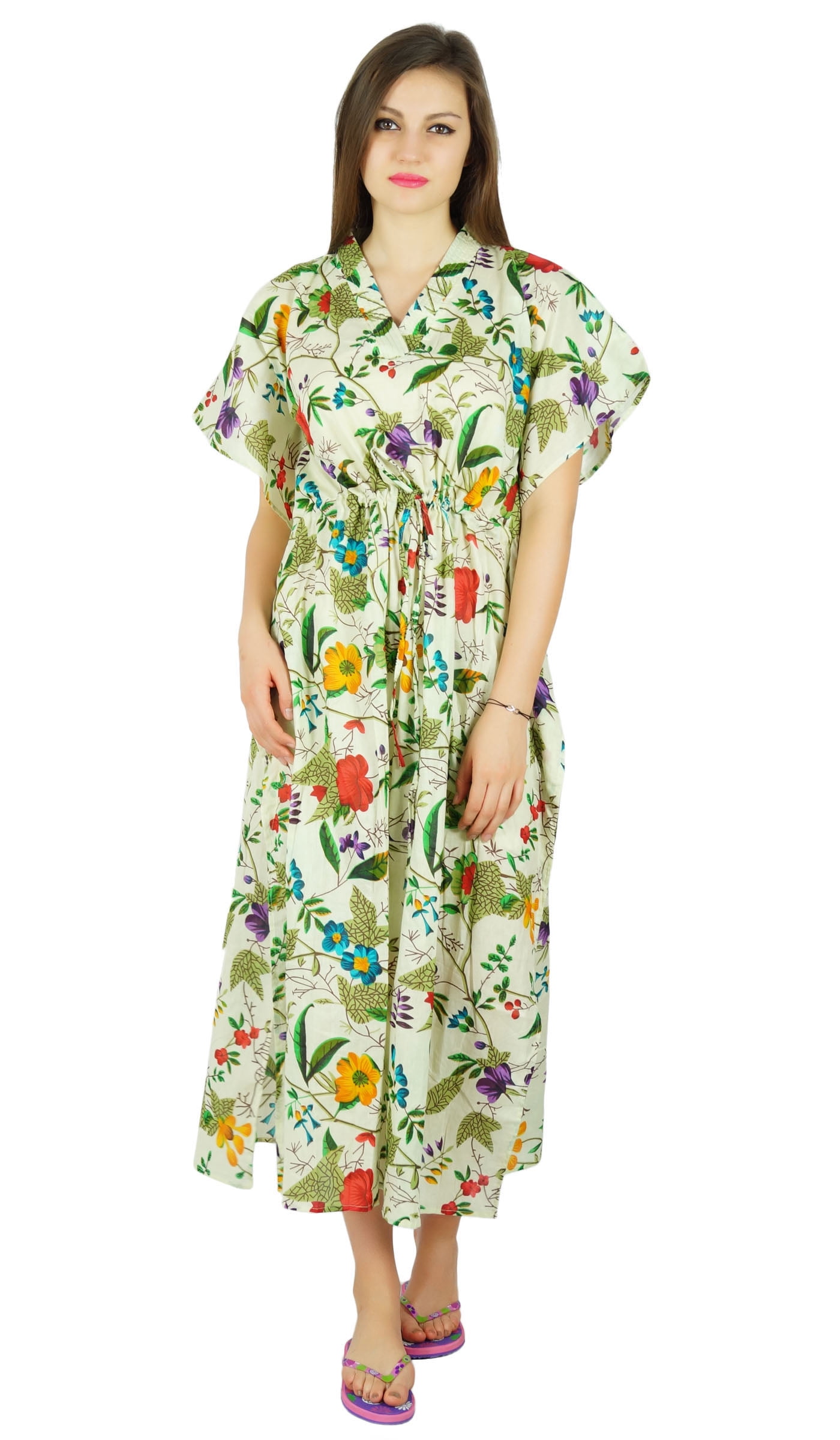 Bimba Womens Long Cotton Maxi Kaftan Drawstring Caftan Night Wear ...