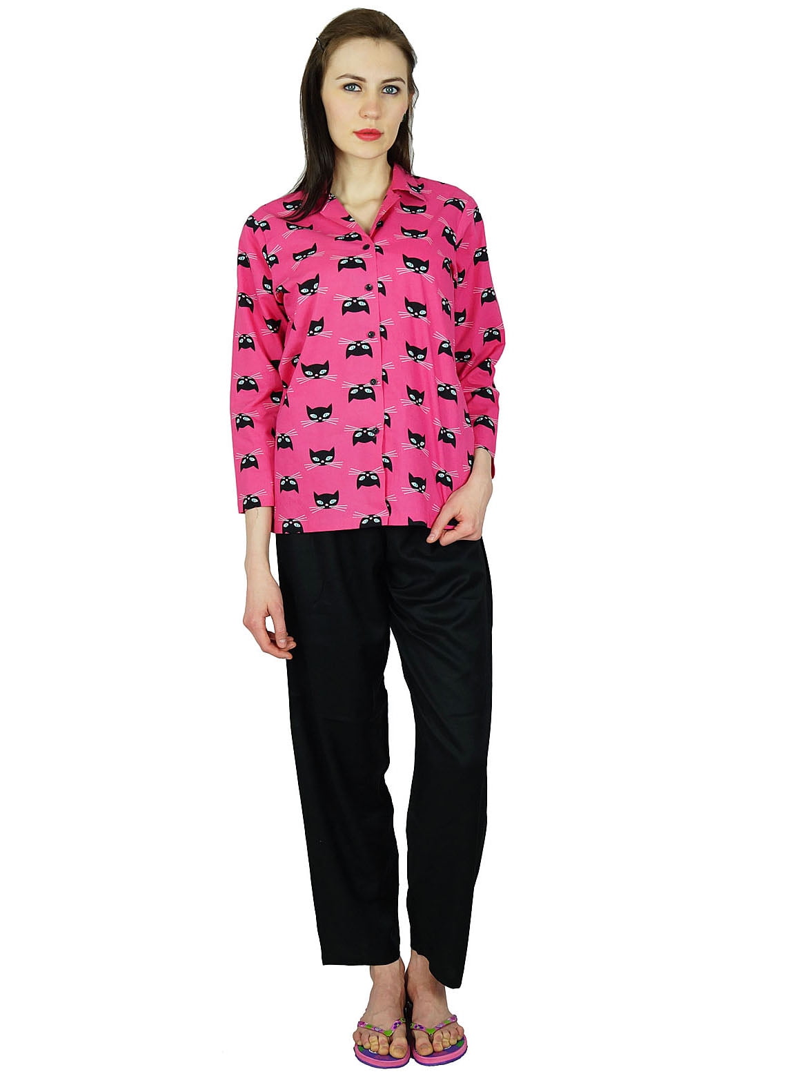 Bimba Womens PJ custom Night Wear Pyjamas Sets Ladies Cat Print Pink ...