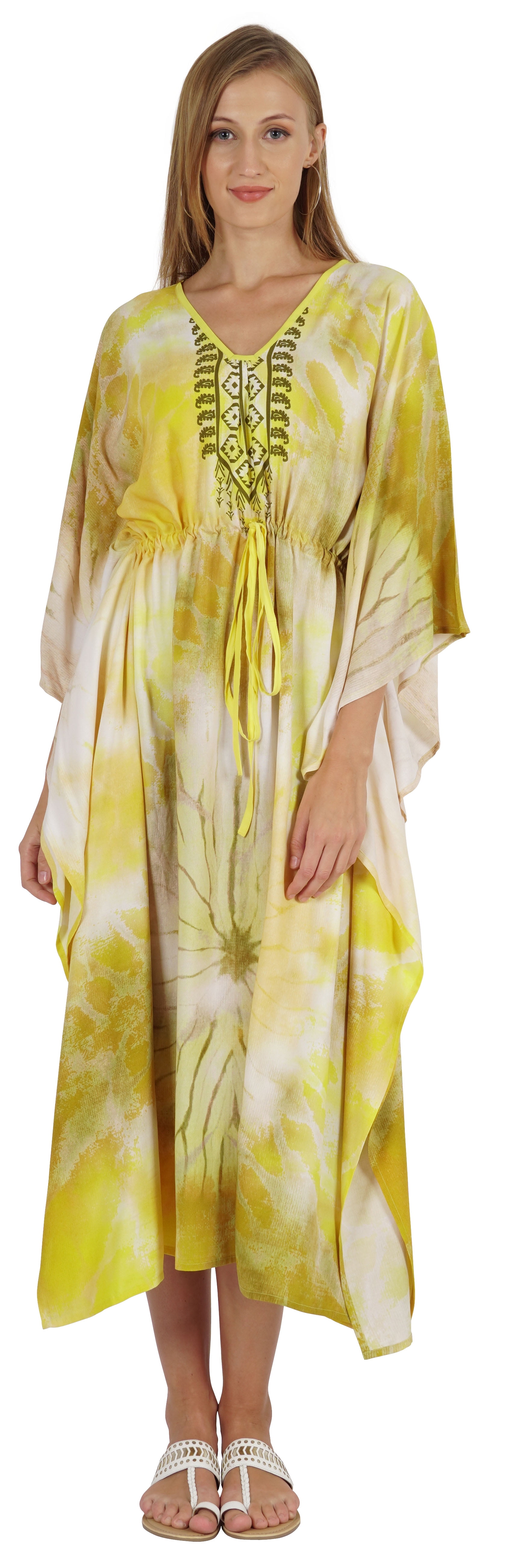 Bimba Womens Printed Rayon Cover-Up Caftan Long Kimono Maxi Dress Side ...