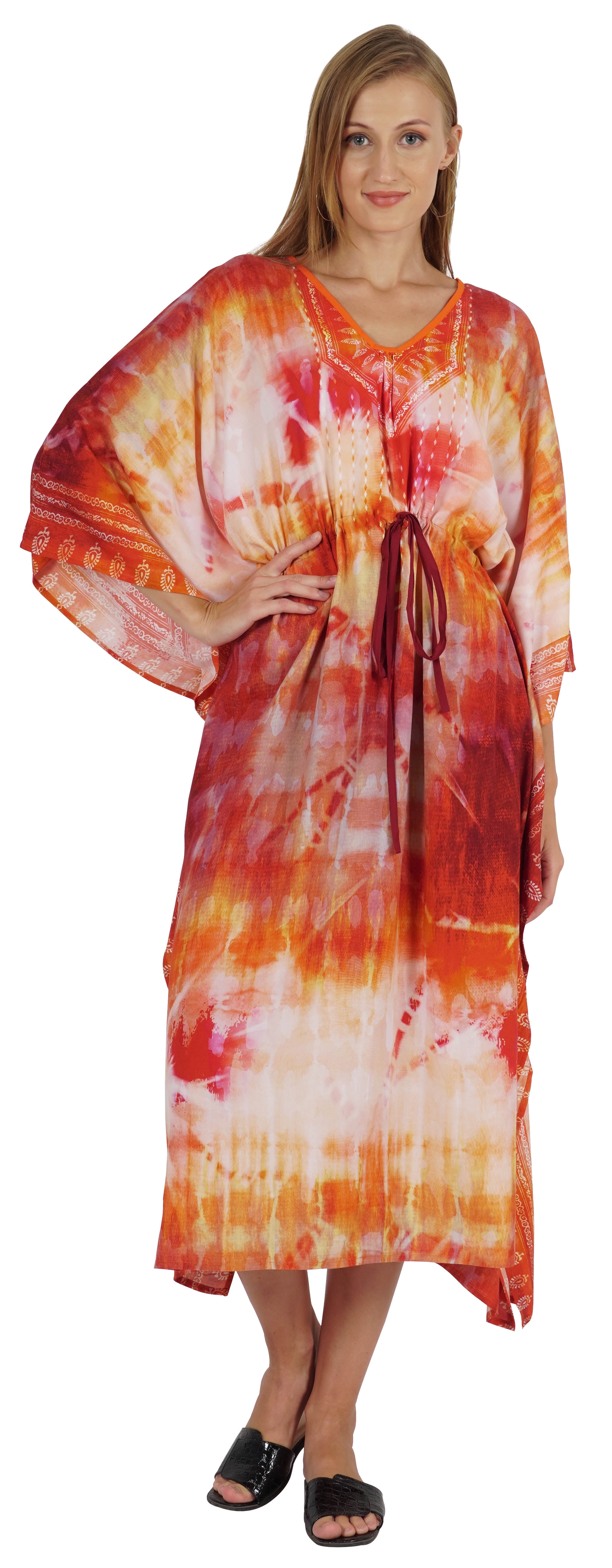 Bimba Womens Printed Rayon Cover-Up Caftan Long Kimono Maxi Dress Side ...