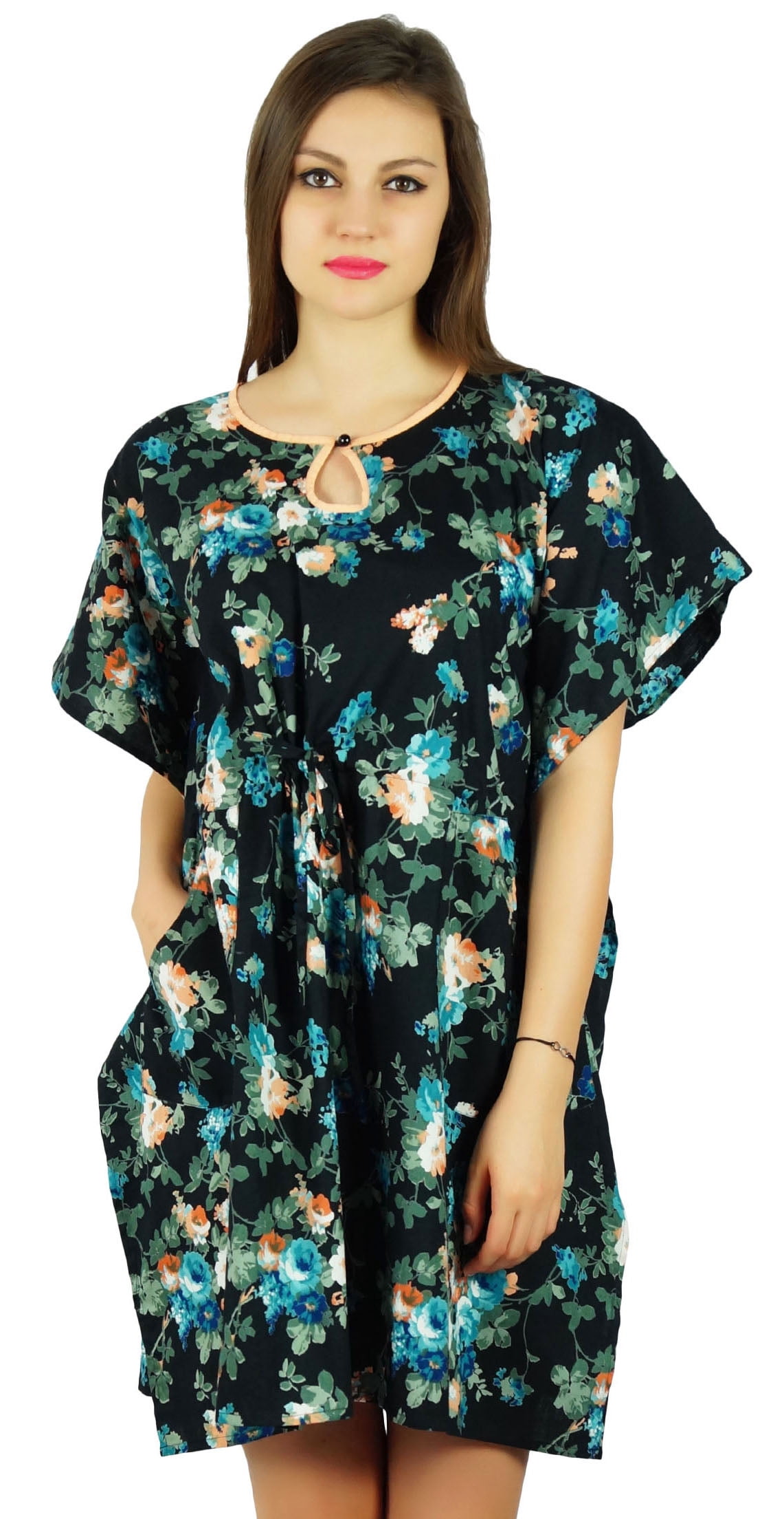 Bimba Womens Short Cotton Kaftan Caftan With Pockets Sleep Wear Comfort ...