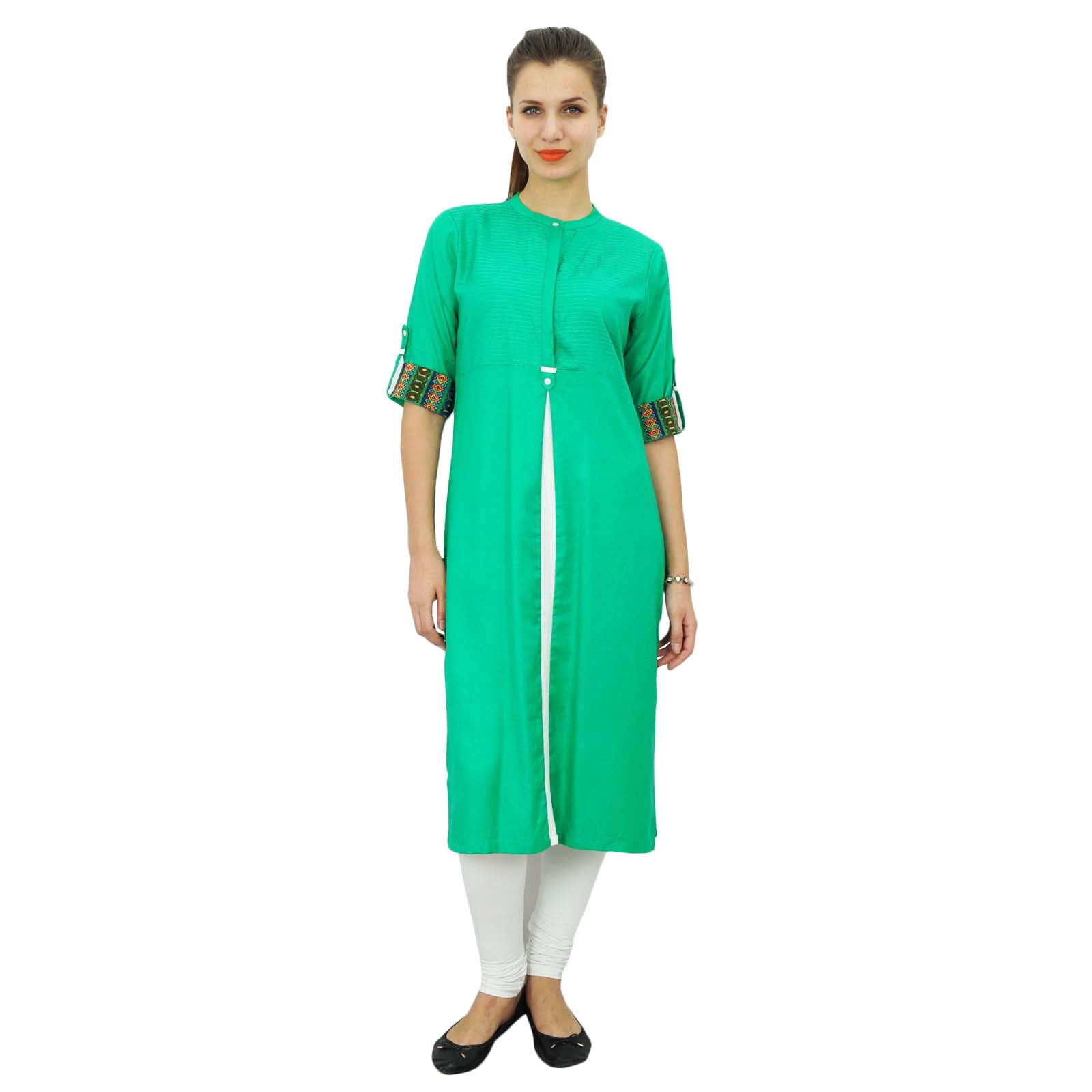 Bimba Womens Tunic Top 3/4 Sleeve Long Kurta Kurti Indian Ethnic Blouse ...