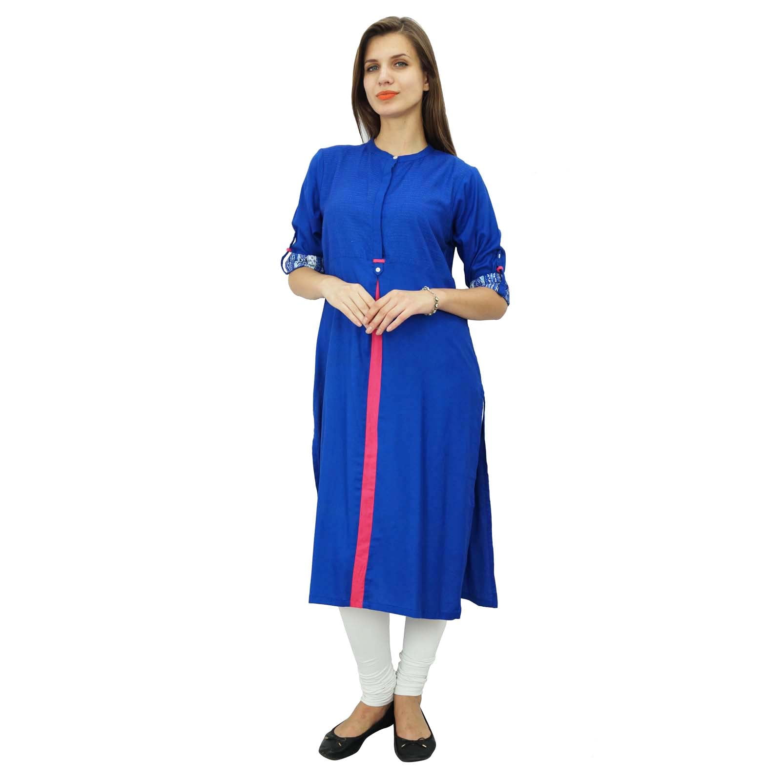 Bimba Womens Tunic Top 3/4 Sleeve Long Kurta Kurti Indian Ethnic Blouse ...