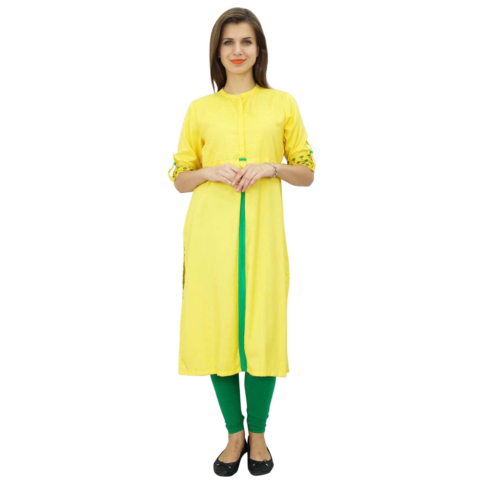 Bimba Womens Tunic Top 3/4 Sleeve Long Kurta Kurti Indian Ethnic Blouse ...