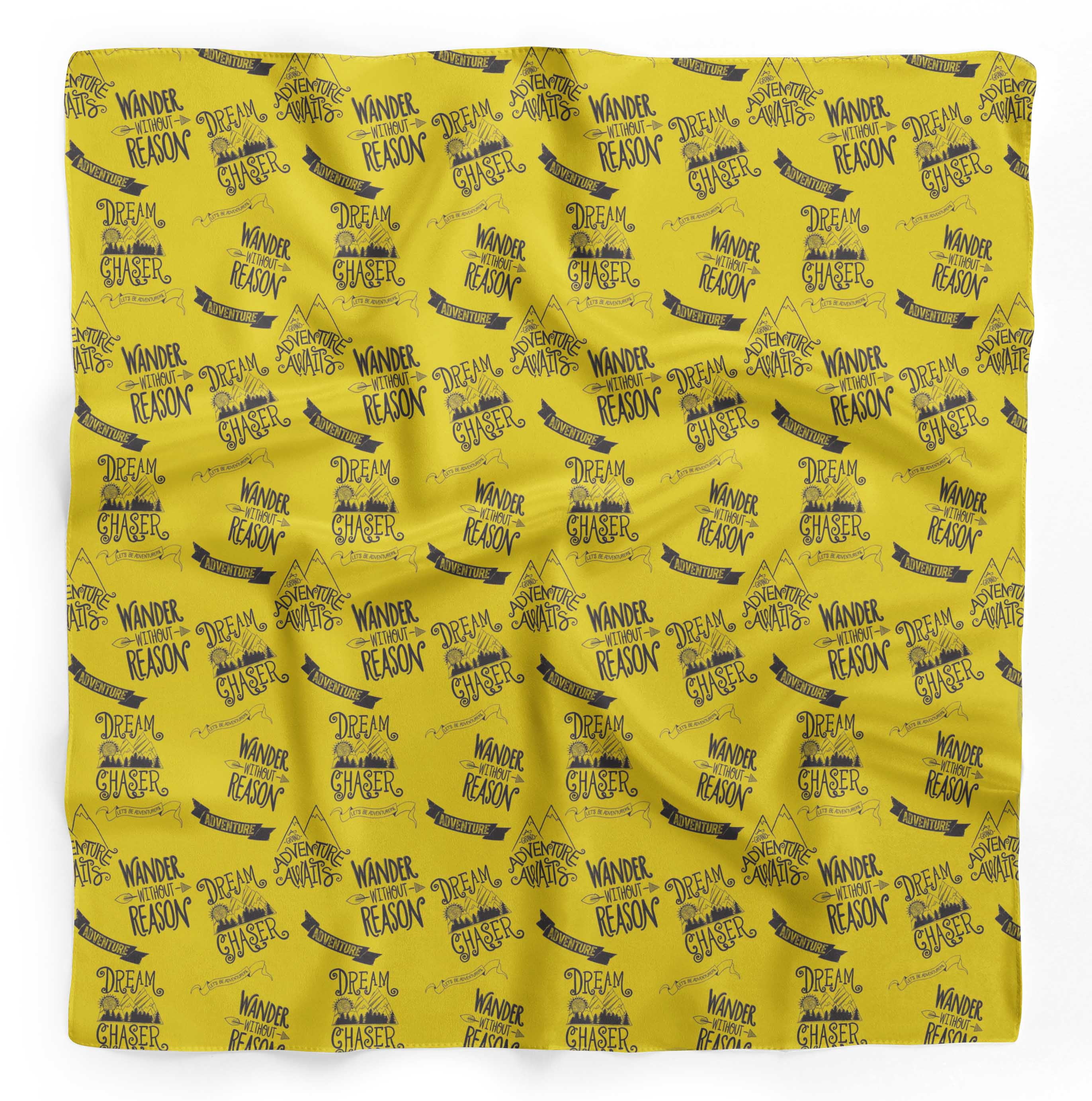 Bimba Yellow Dream Chaser Text Printed Pure Silk Scarf Neck Wrap Summer ...