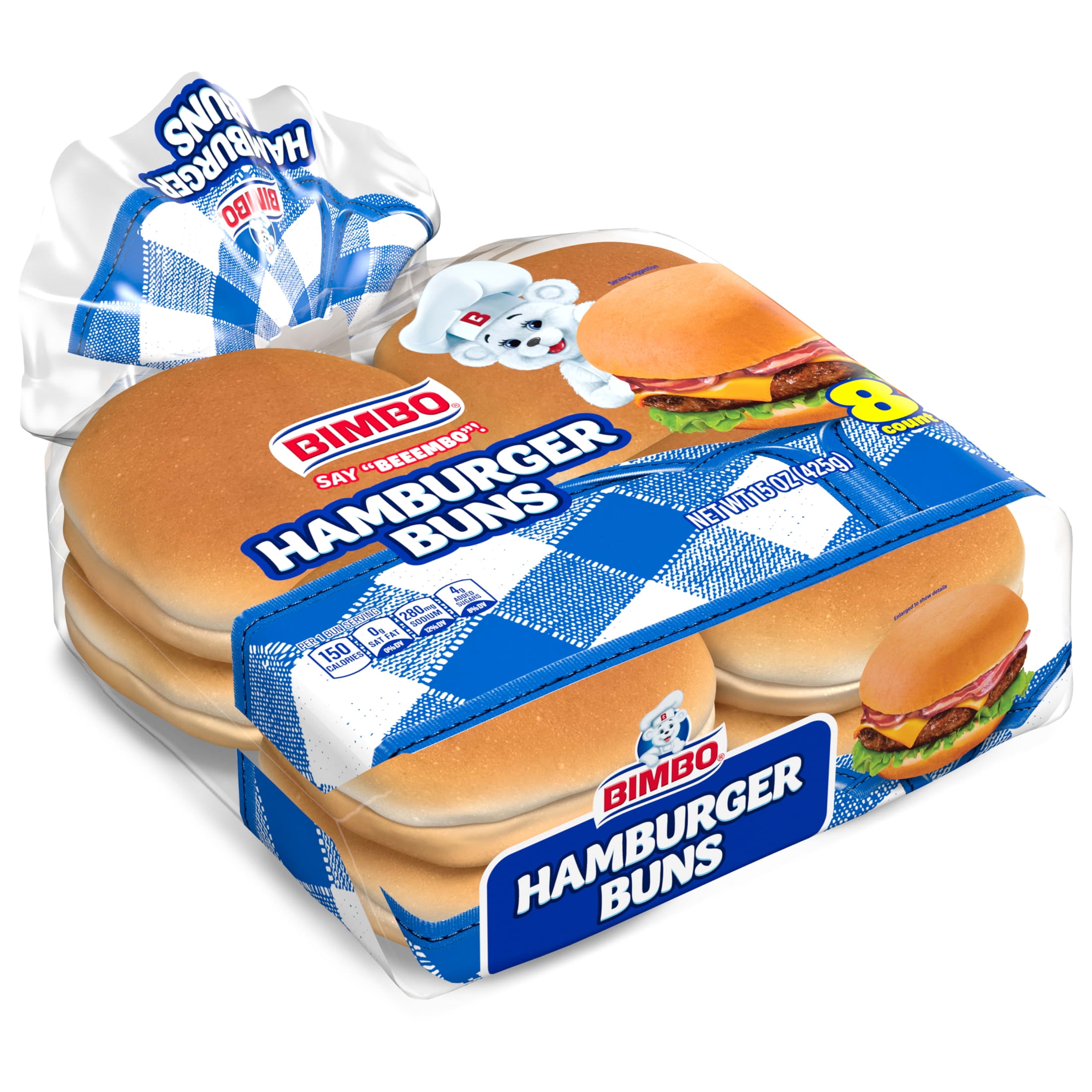Bimbo Bimbollos Hamburger Buns, 8 count, White Hamburger Buns, 15 oz ...
