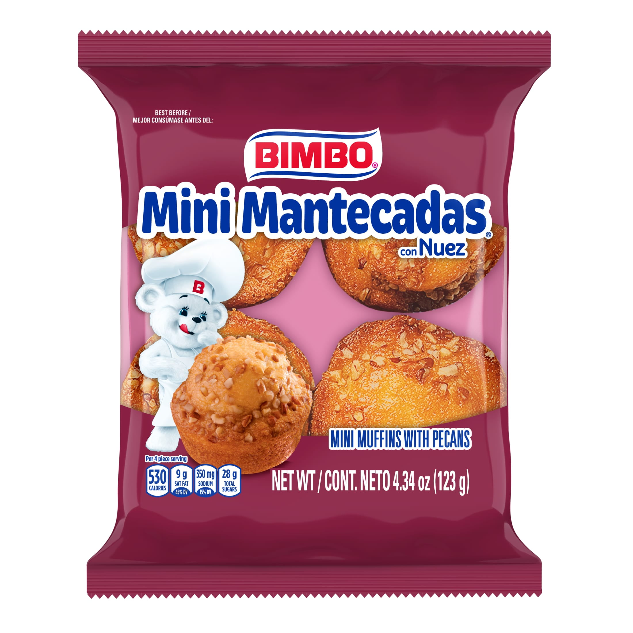 (4 pack) Bimbo Mini Mantecadas con Nuez Muffins, 4 count, Pecan Mini ...