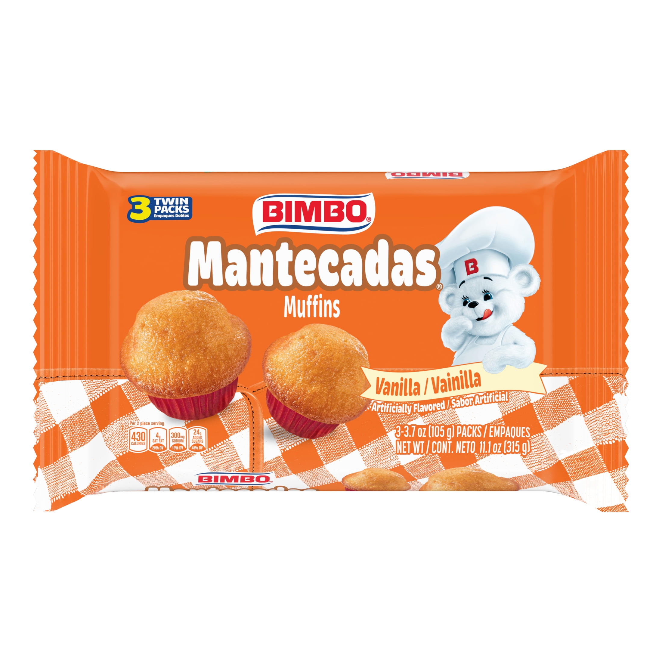 Bimbo Mantecadas Vanilla Muffins, 3 count, Muffins, 11.10 oz Bag ...