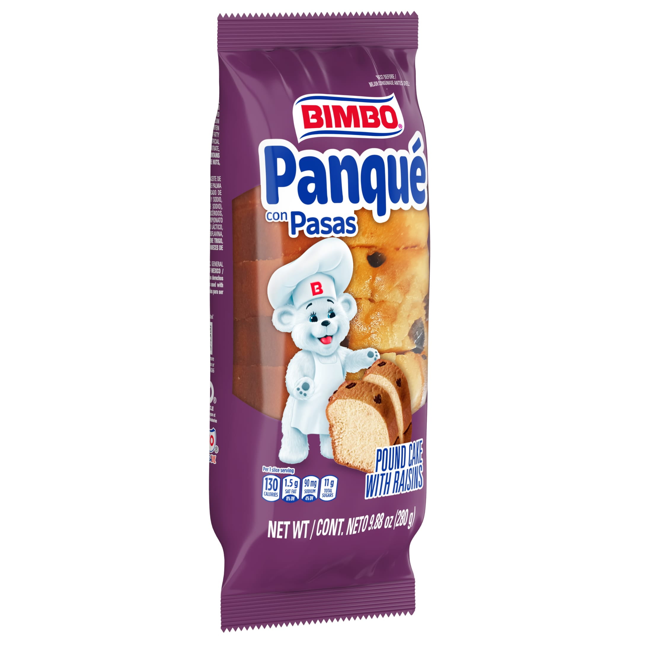 Bimbo Bakery's Soft Pound Cake with Raisins, Dessert Snack, 9.88 oz Bag ...