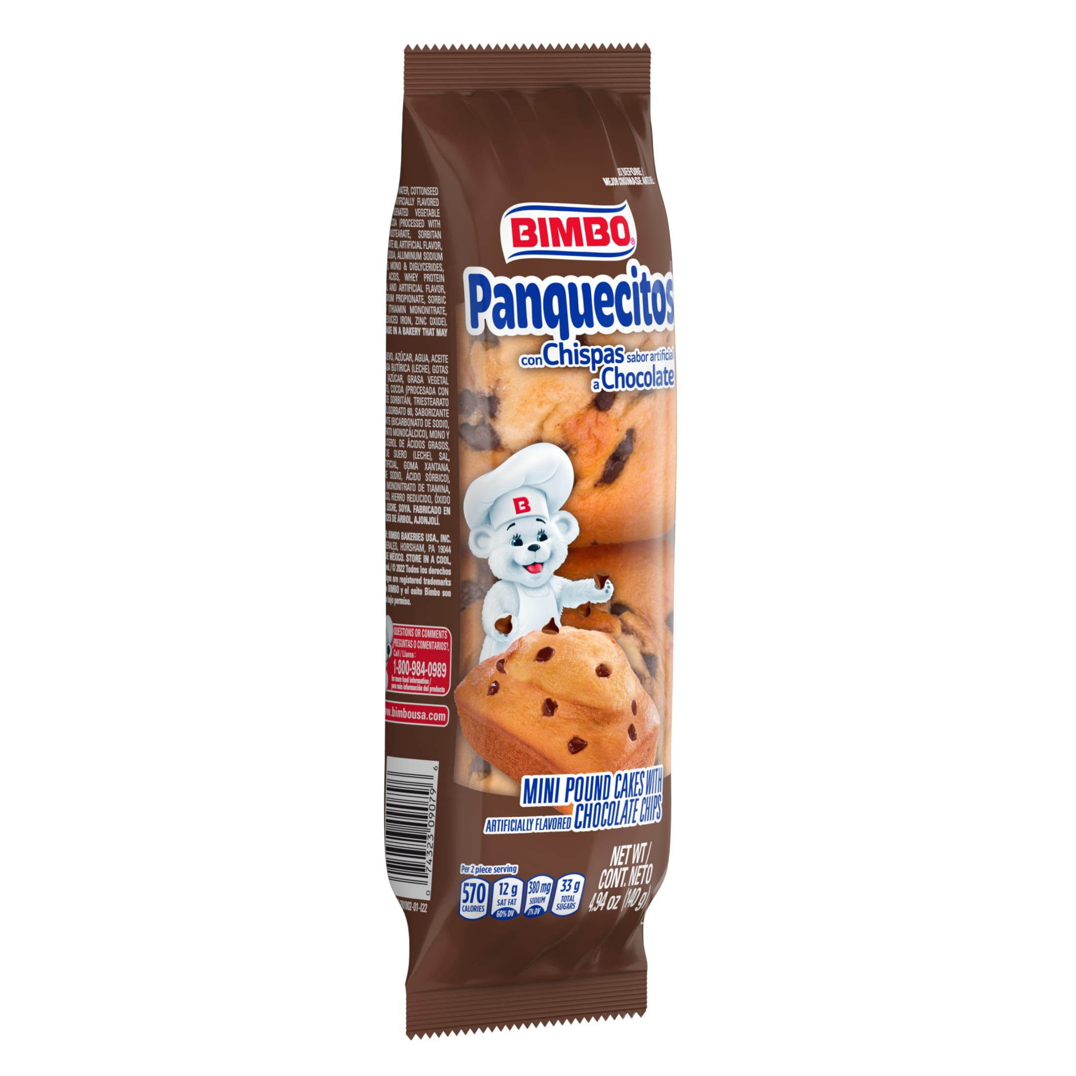 Bimbo Panquecitos Chocolate Chip Snack Cakes, 2 count, Soft Mini Pound ...