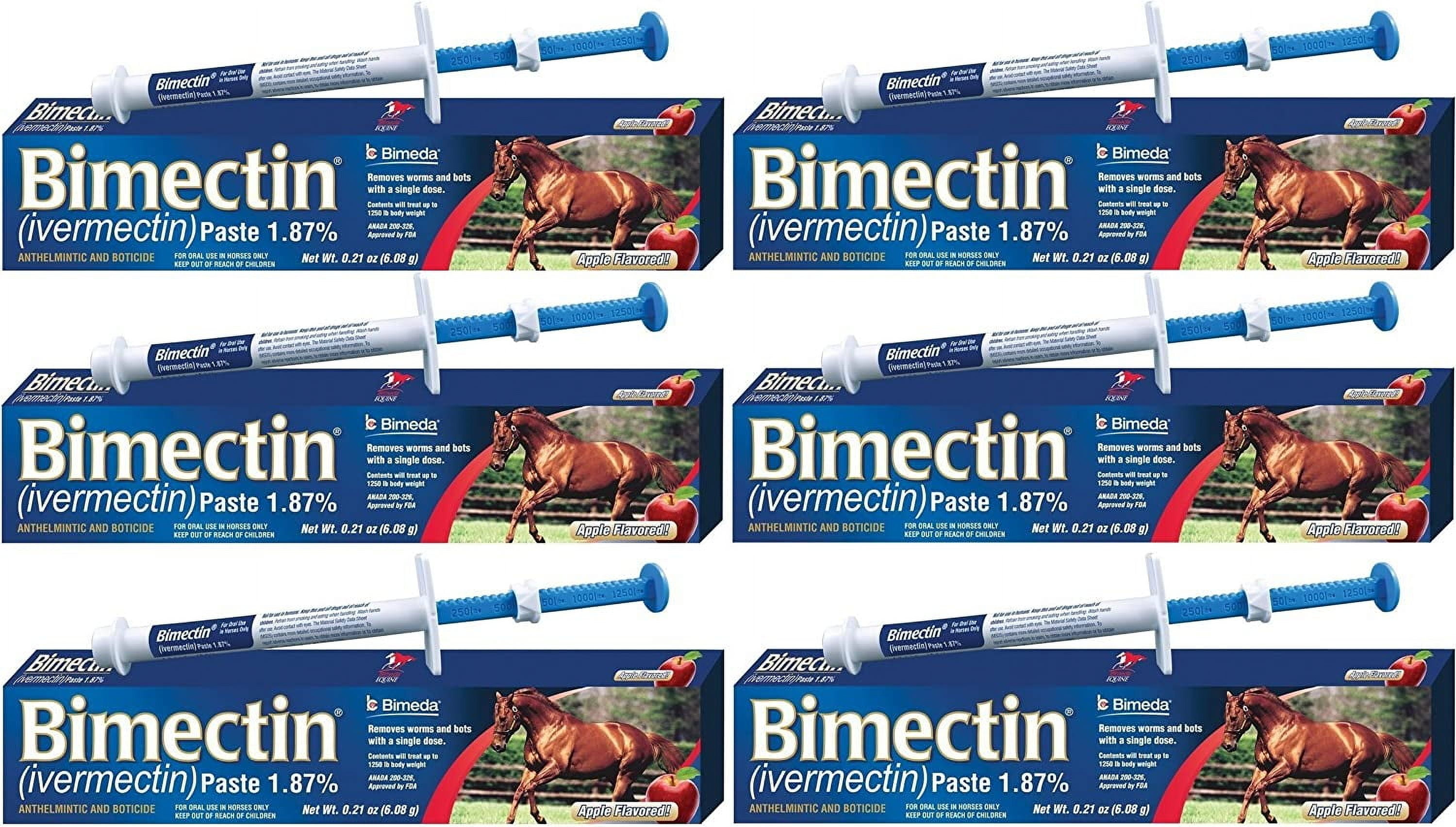 Bimectin 1.87% Ivermectin Paste Horse Wormer | Apple Flavored | 6-Pack ...