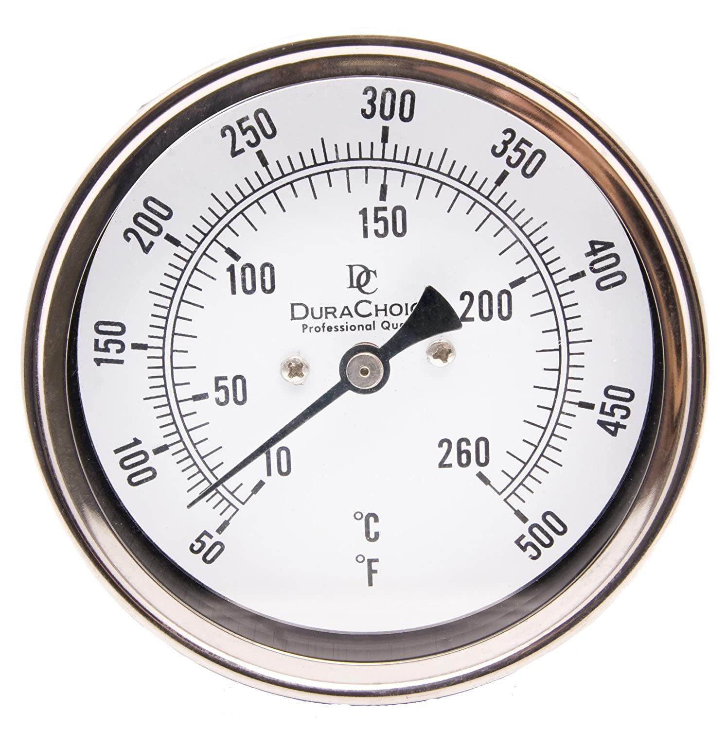 Bimetal Thermometer 5" Face x 4" Stem, 50-500 w/Calibration Dial ...