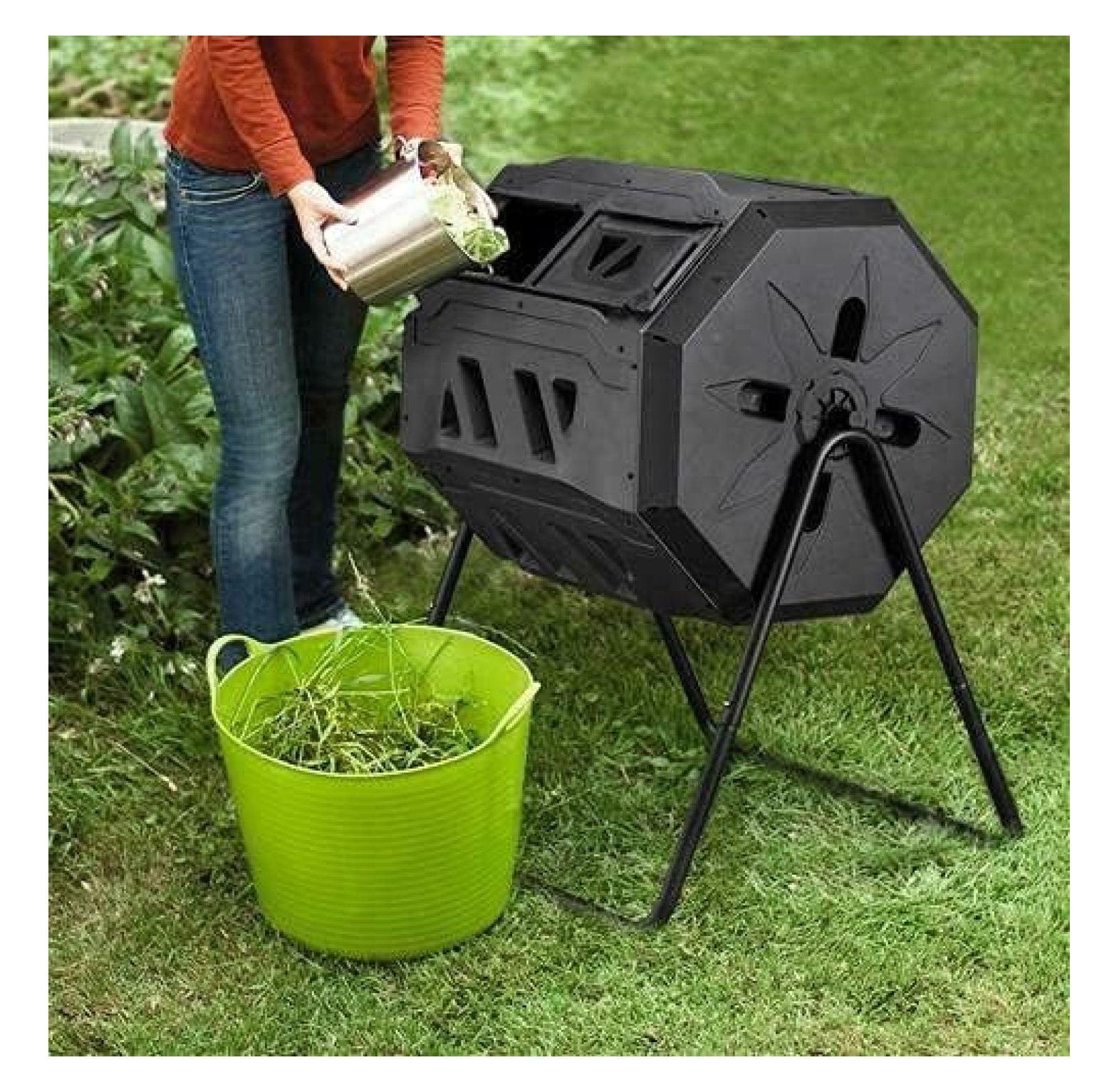 Bin Large Composting Dual Door Rotating 42 Gallon Outdoor Gardening ...