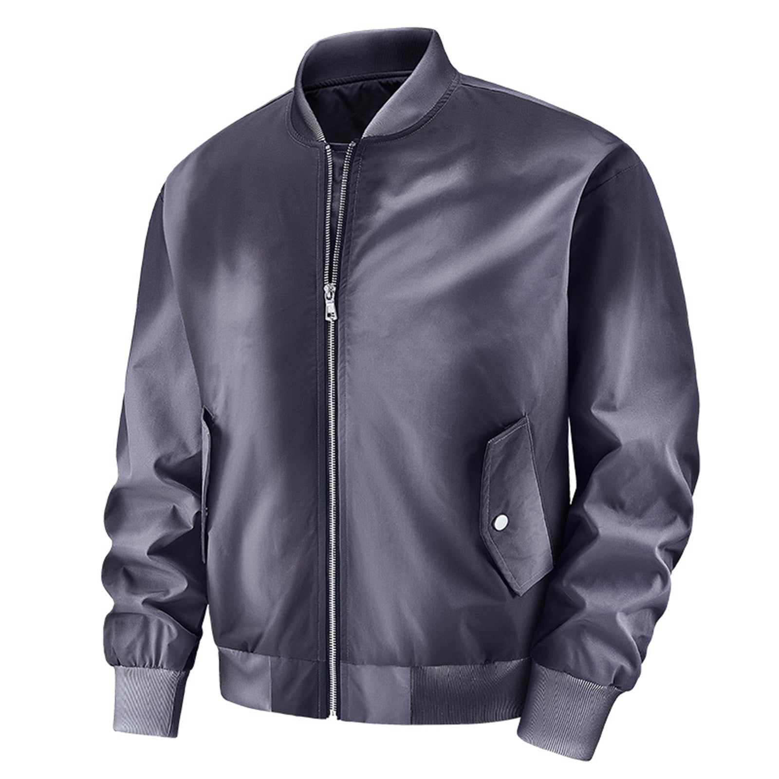 BinBiL Man Gradation Stand Collar Zipper Pockets Coat Black 6(M ...