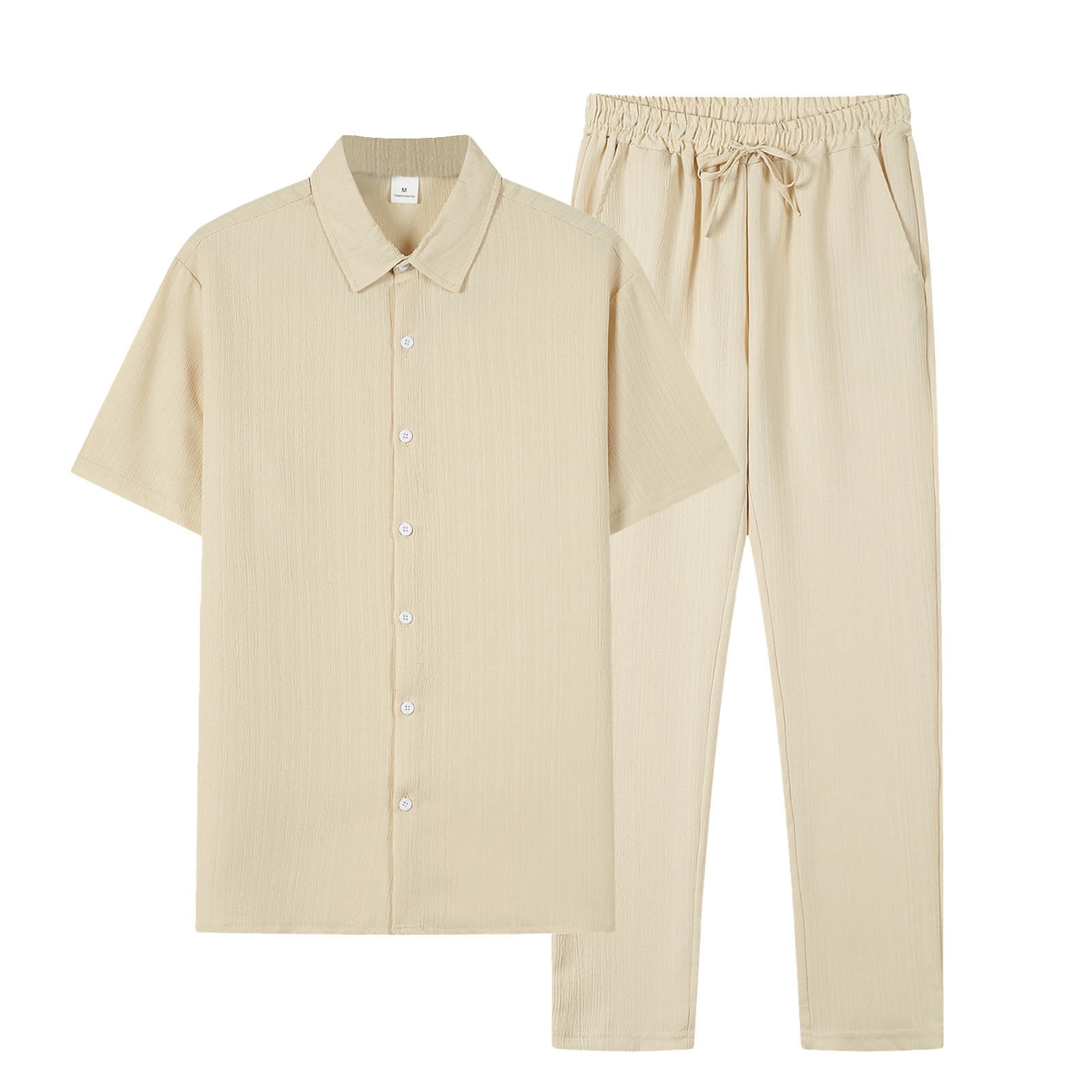 BinBiL Men Solid Color 2-Piece Set Button Front Short Sleeve Shirt ...