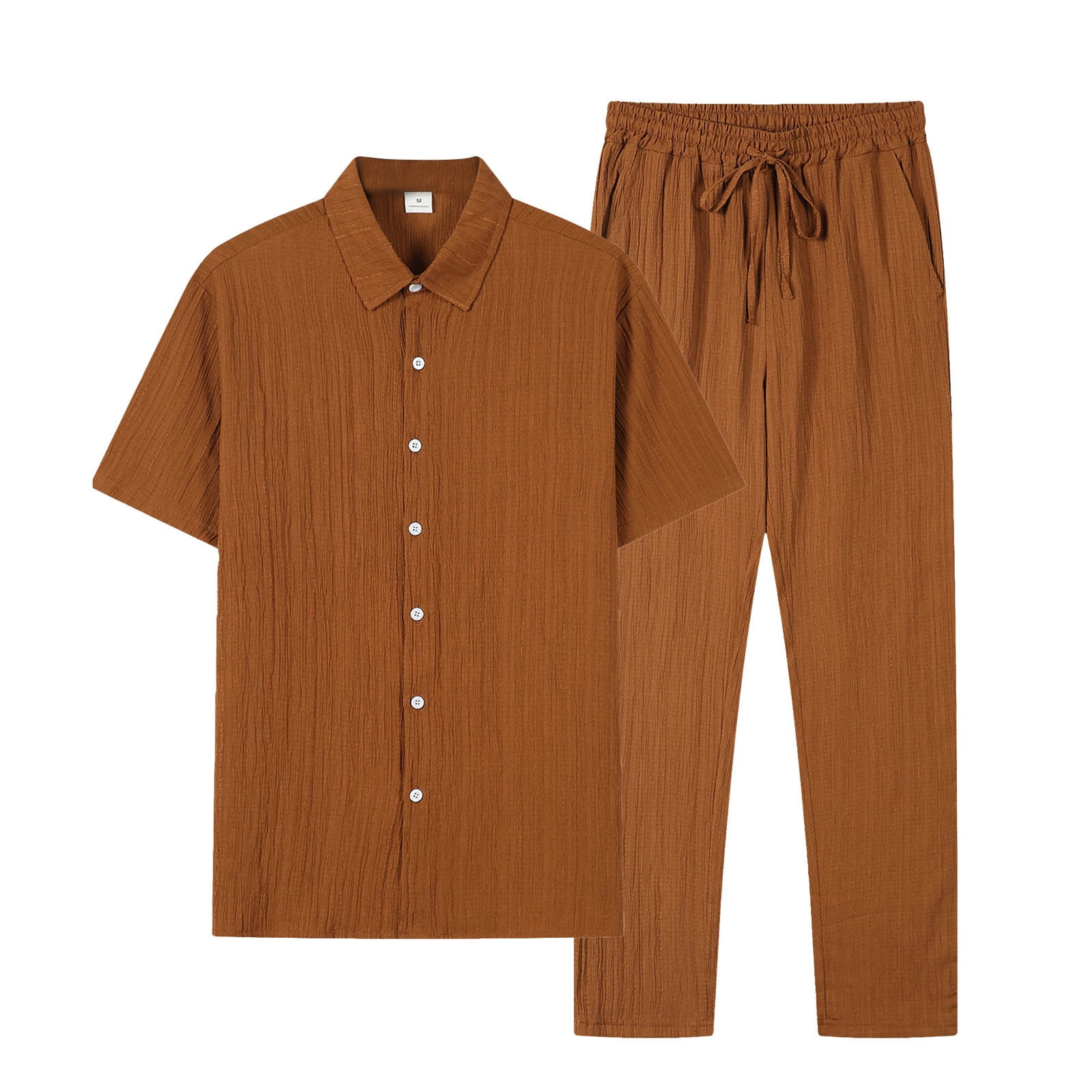BinBiL Men Solid Color 2-Piece Set Button Front Short Sleeve Shirt ...