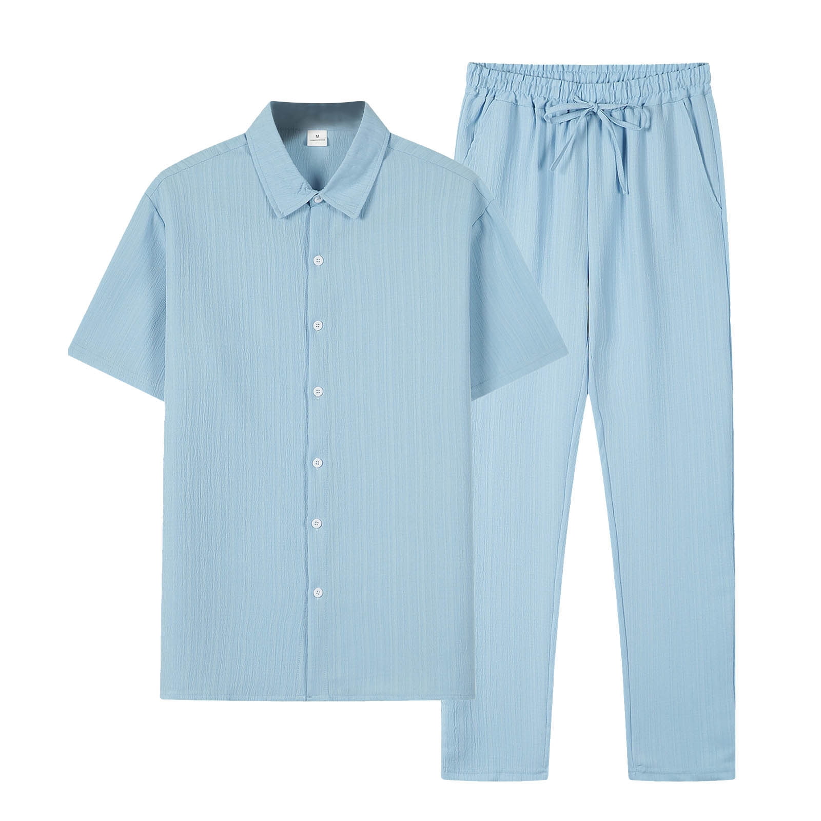 BinBiL Men Solid Color 2-Piece Set Button Front Short Sleeve Shirt ...