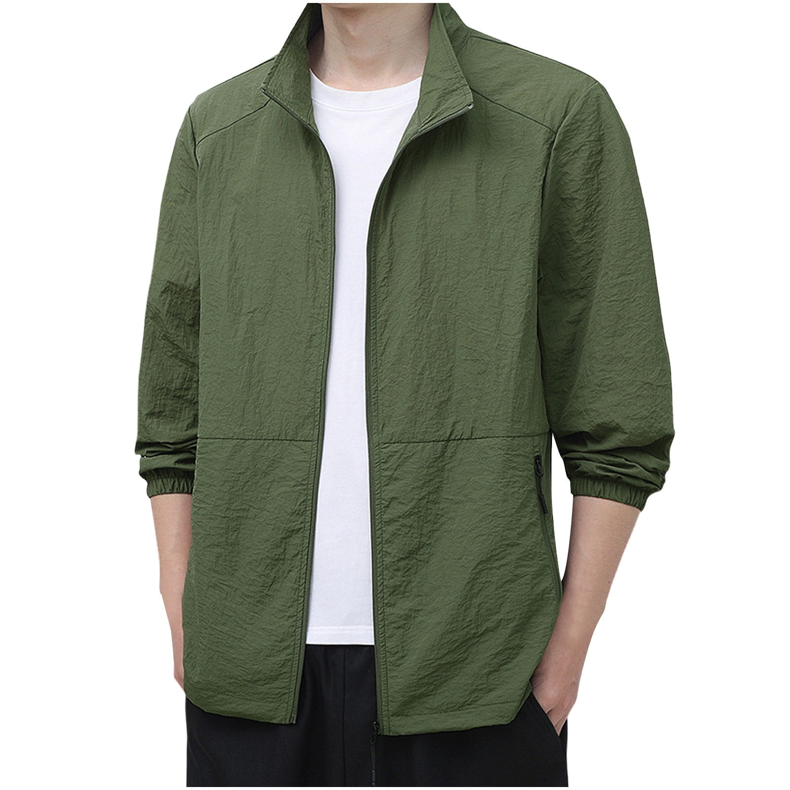 BinBiL Men Summer Jackets Casual Lapel Long Sleeve Solid Color Sun ...