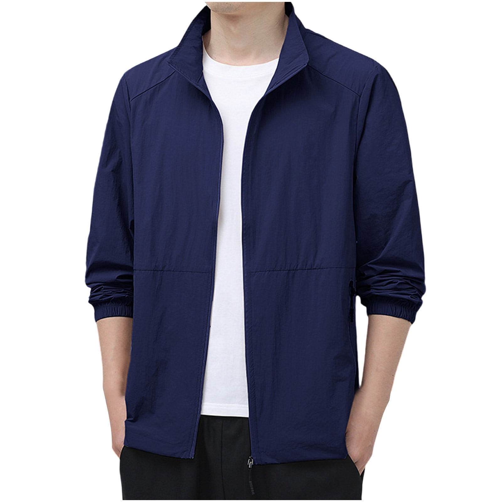 BinBiL Men Summer Jackets Casual Lapel Long Sleeve Solid Color Sun ...
