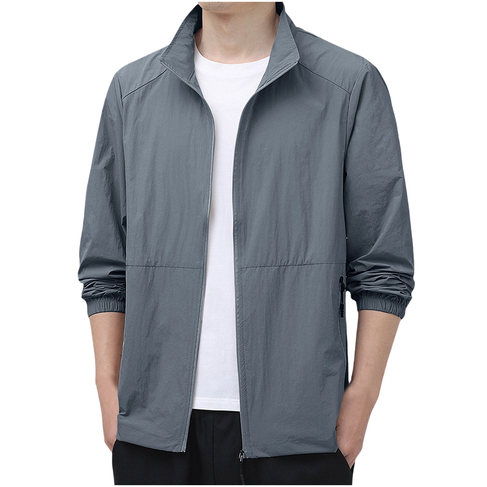 BinBiL Men Summer Jackets Casual Lapel Long Sleeve Solid Color Sun ...