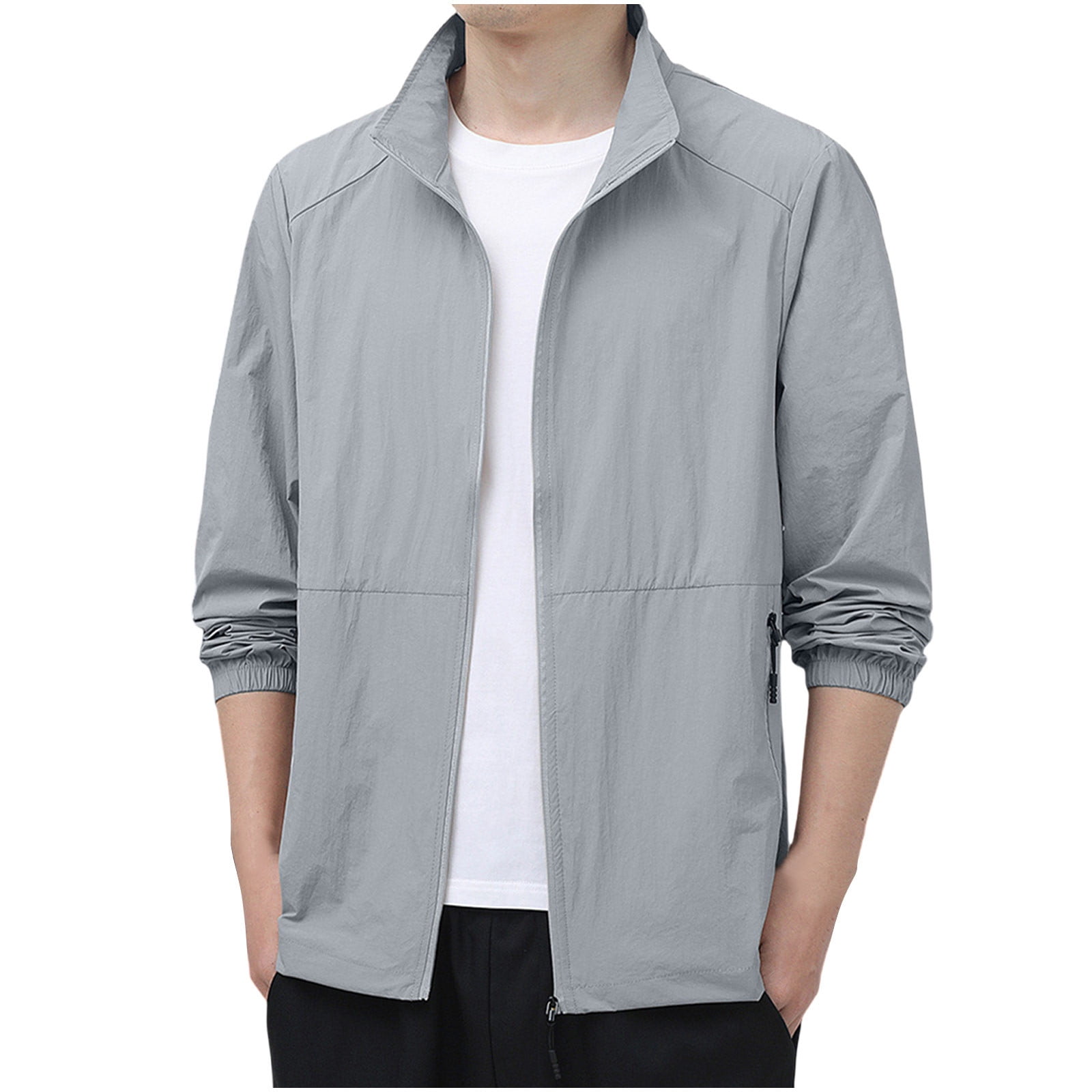 BinBiL Men Summer Jackets Casual Lapel Long Sleeve Solid Color Sun ...