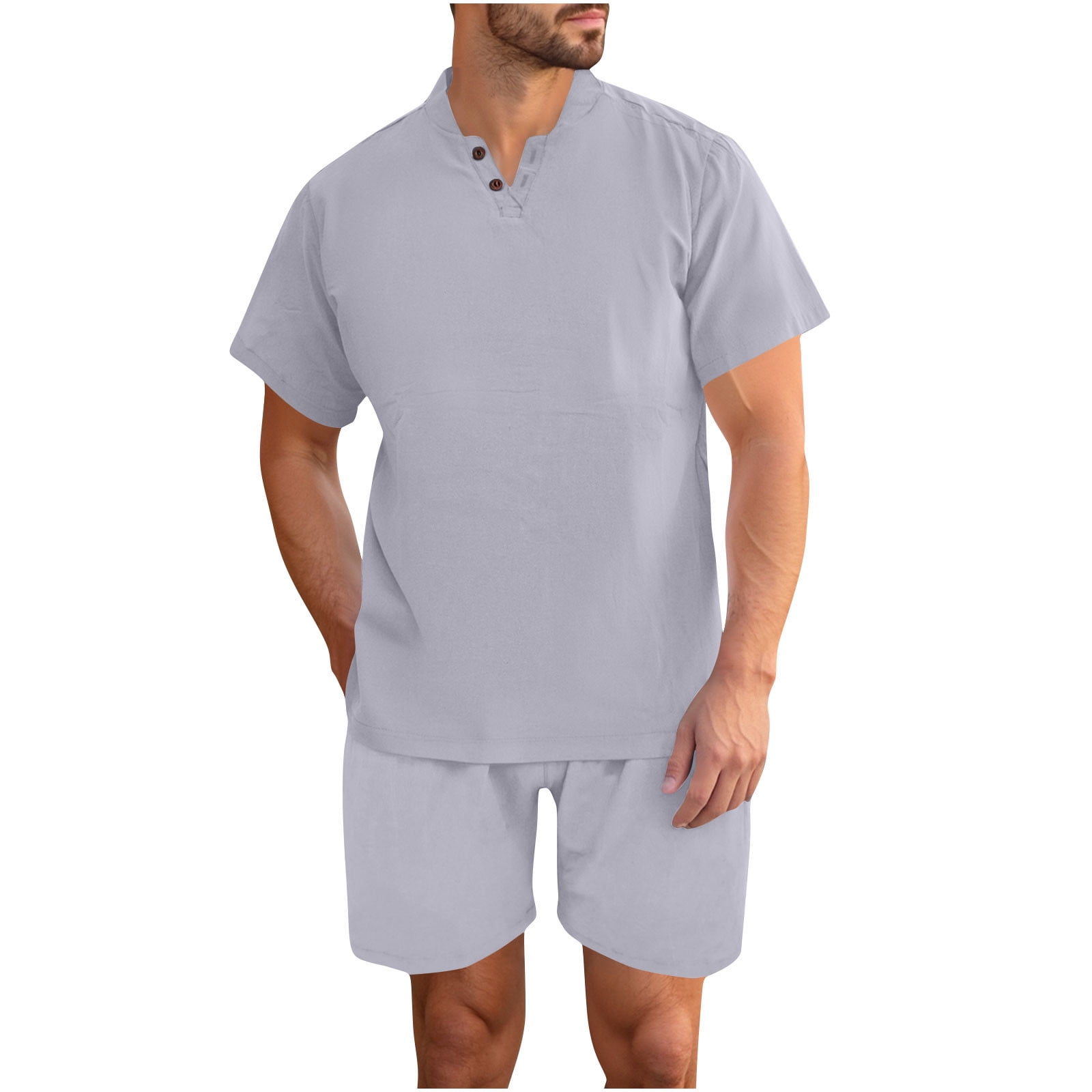 BinBiL Men's 2 Pieces Set Short Sleeve Henley Shirts and Shorts Pants ...