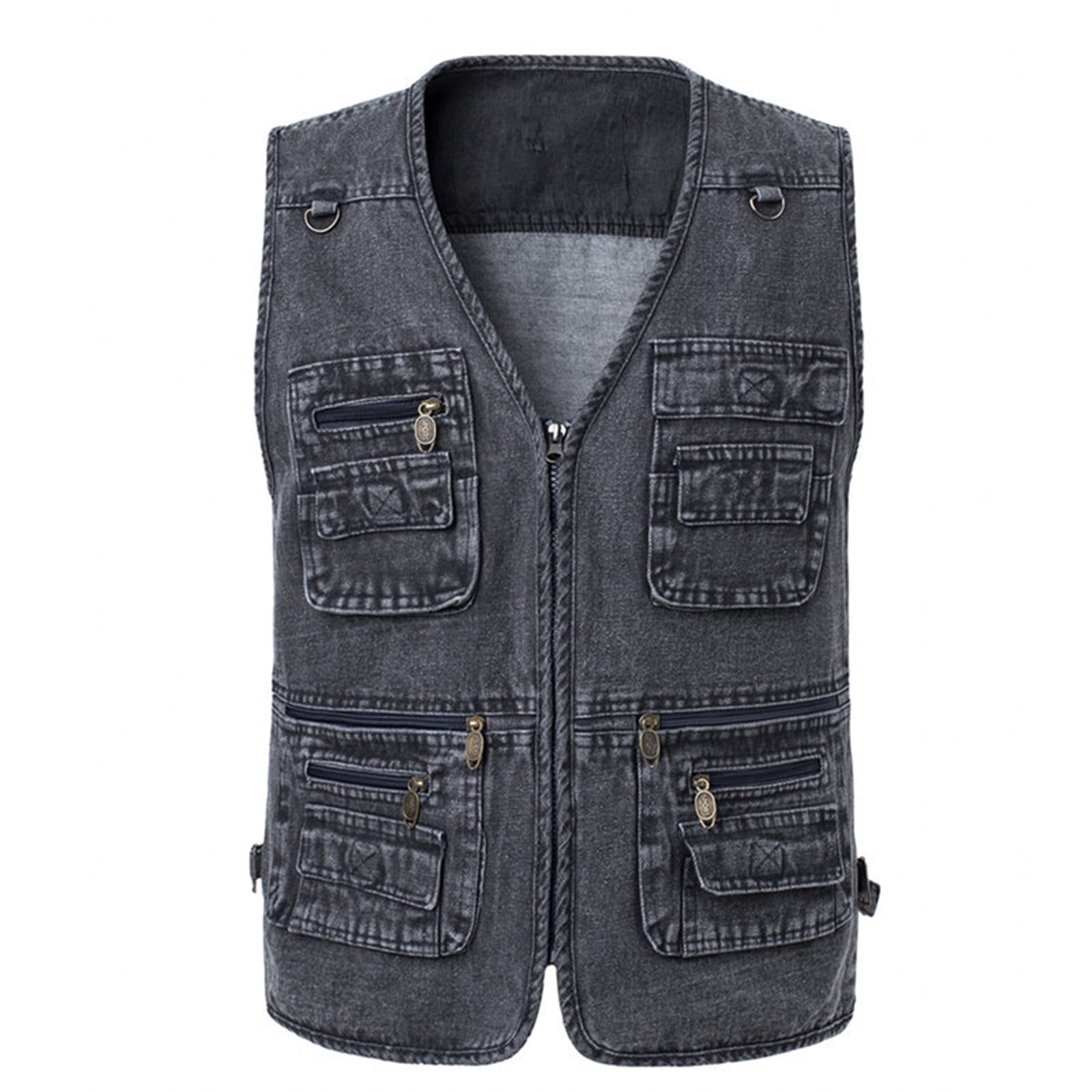 BinBiL Men's Denim Vest Outdoor Casual Multi Pocket Sleeveless Jacket ...