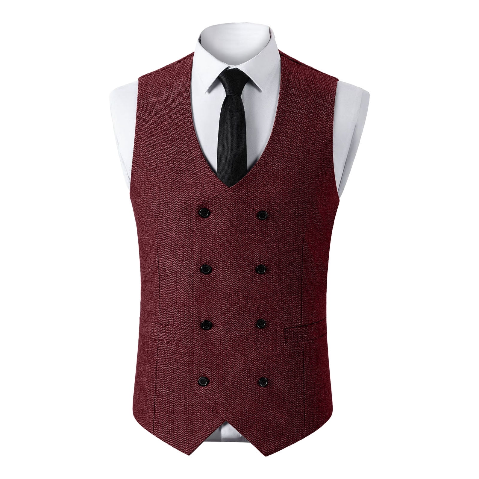 BinBiL Men's Double Breasted Suit Vest Lightweight Waistcoat Slim Fit ...